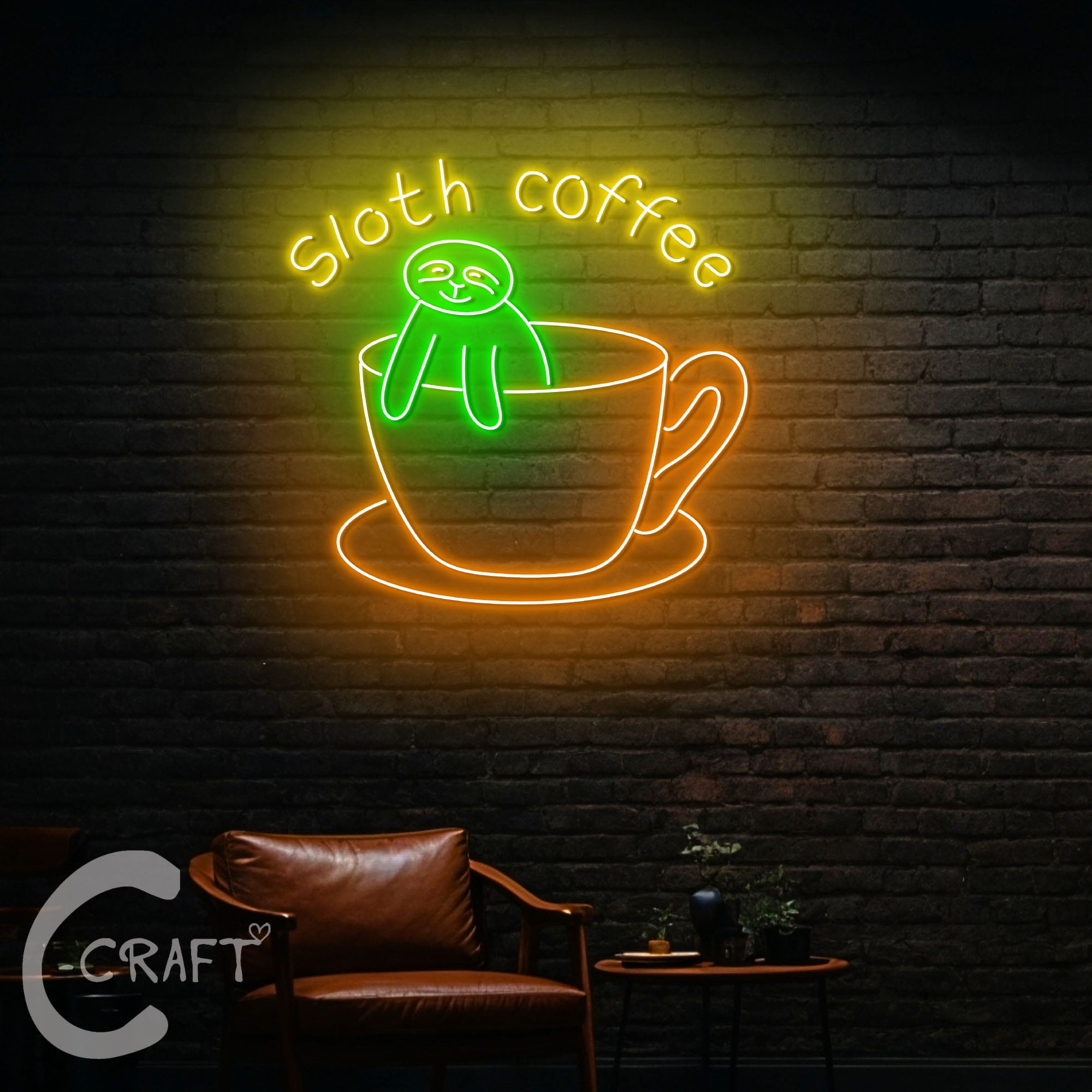 C-CRAFT Sloth In Coffee Cup Neon Led Light Up 35 inch for Coffee Shop ...