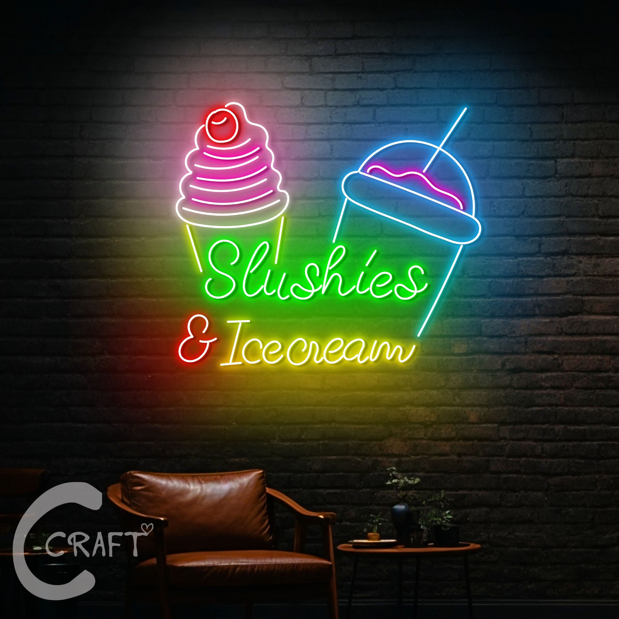 C-CRAFT Slushies and Ice Cream Neon Led Light Up 23 inch for Dessert ...