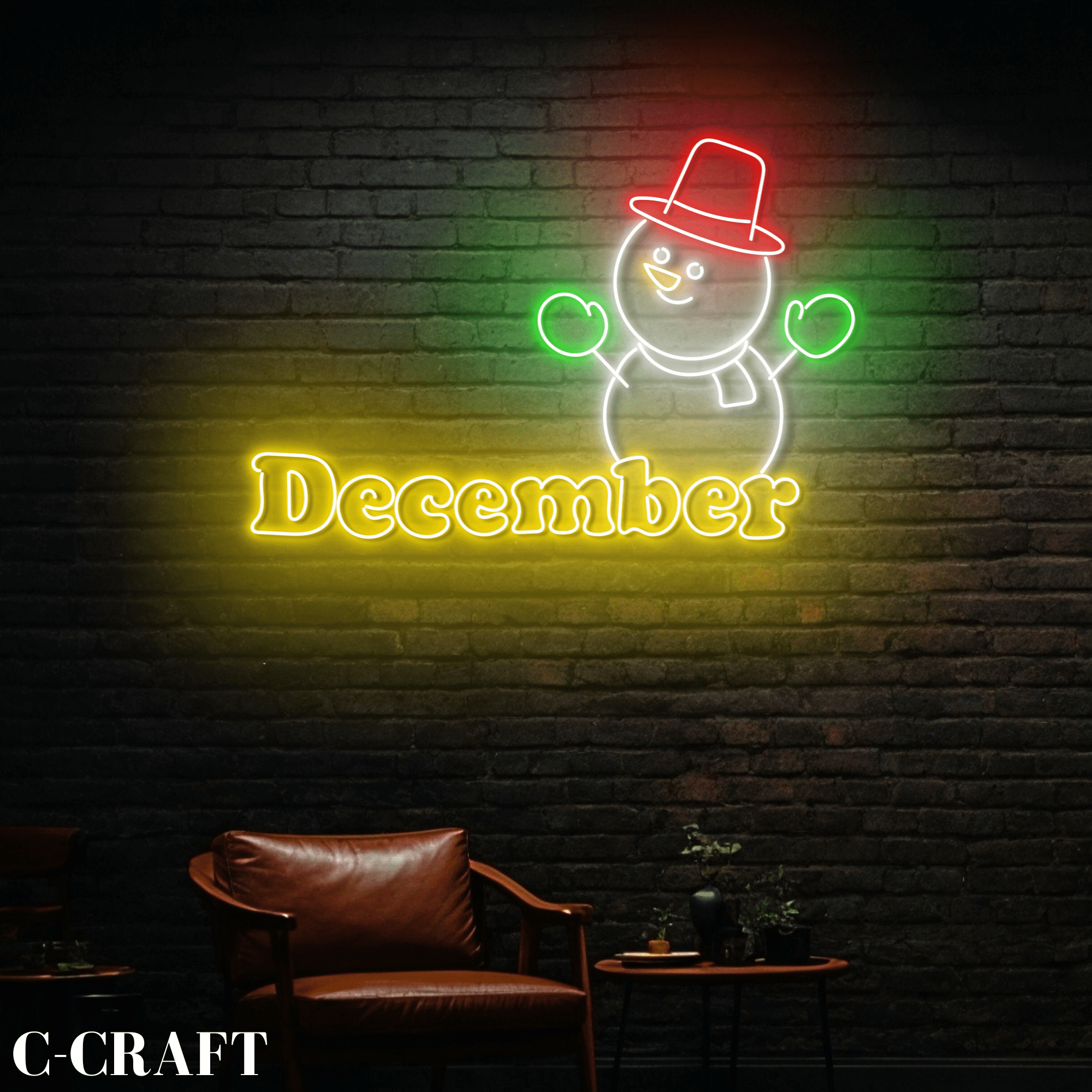 C-CRAFT Snowman December Neon Led Light for Christmas Living Room Wall ...