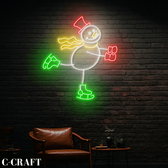 C-CRAFT Snowman Snow Skiing Neon Led Light for Christmas Party Wall Art ...