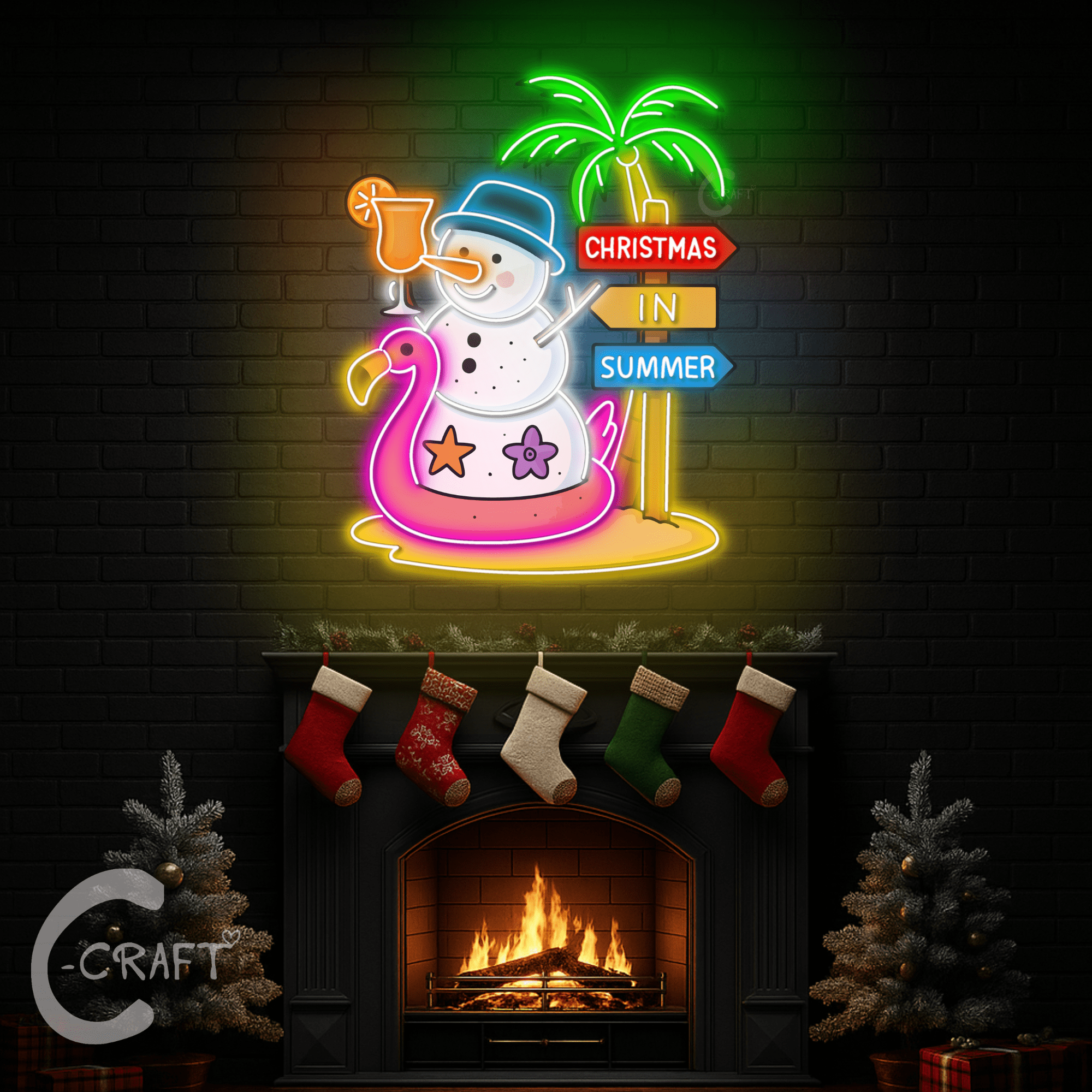 C-CRAFT Snowman with Cocktail Neon Sign 23 Inches for Bar, Pub or ...