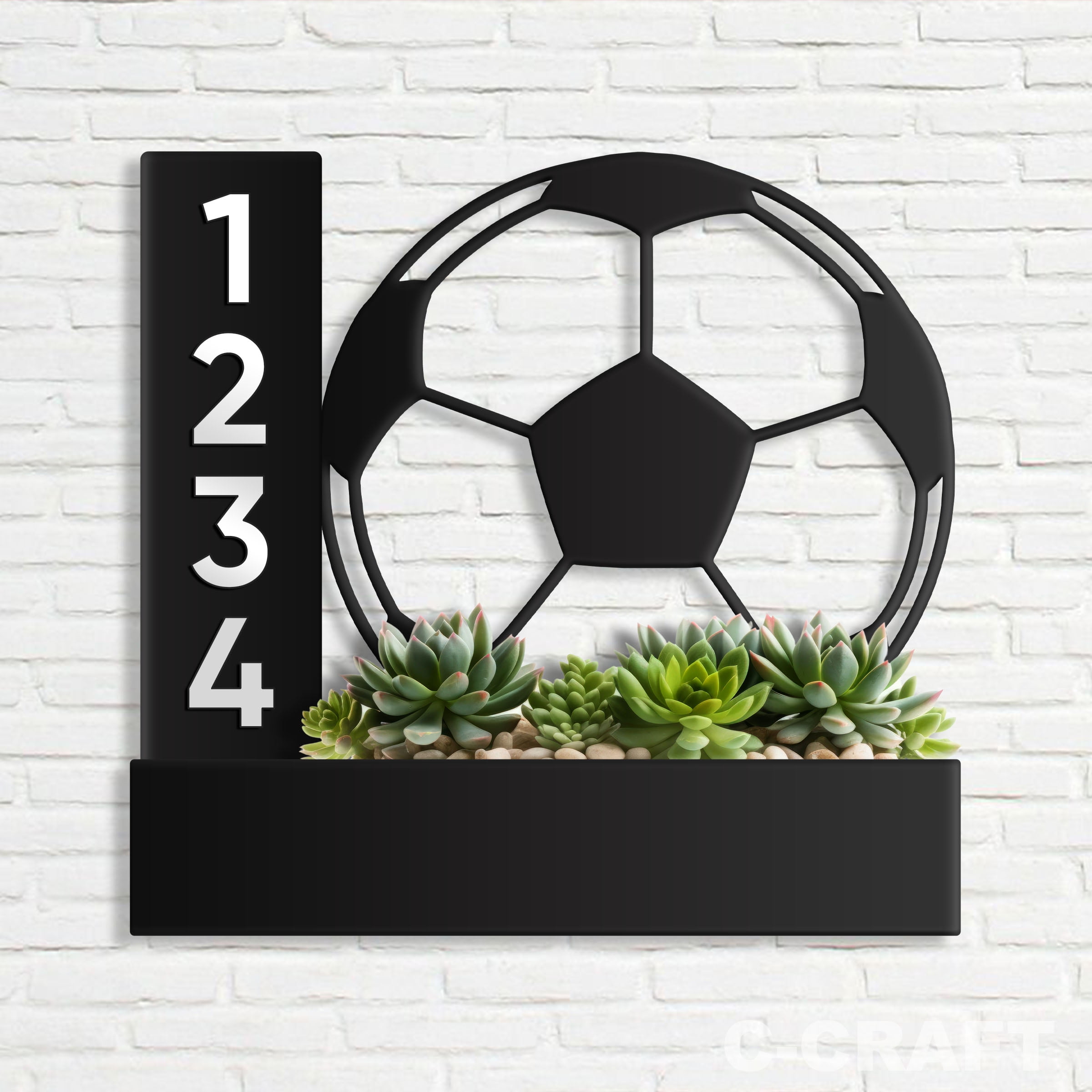 C-CRAFT Soccer 14 Inch Modern Metal Address Sign Planter Box for ...