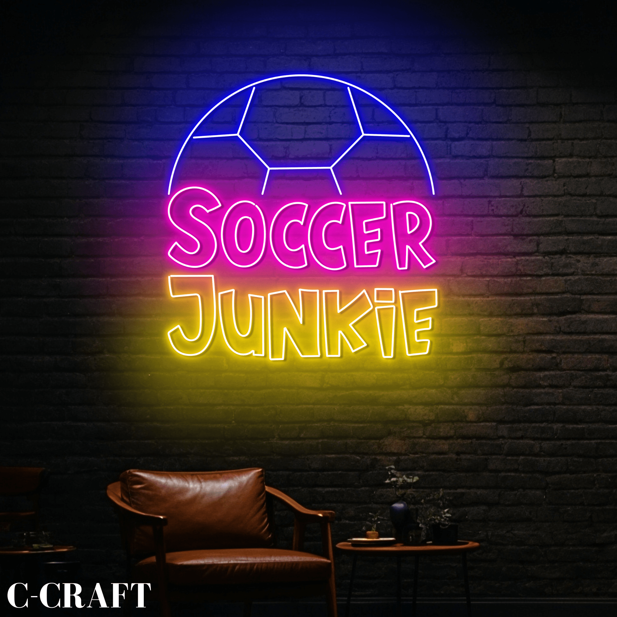 C-CRAFT Soccer Junkie Neon Led Light Wall Art for Soccer Club & Shop ...