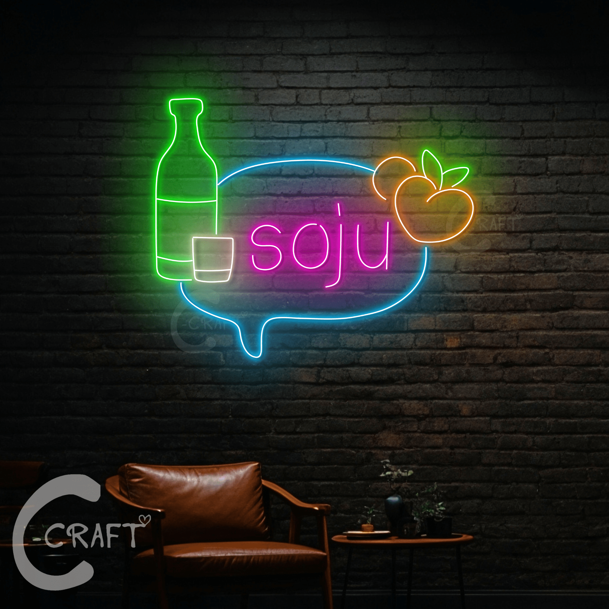 C-CRAFT Soju Neon Sign Led Light Up 23 inch for Korean Soju Home Bar ...