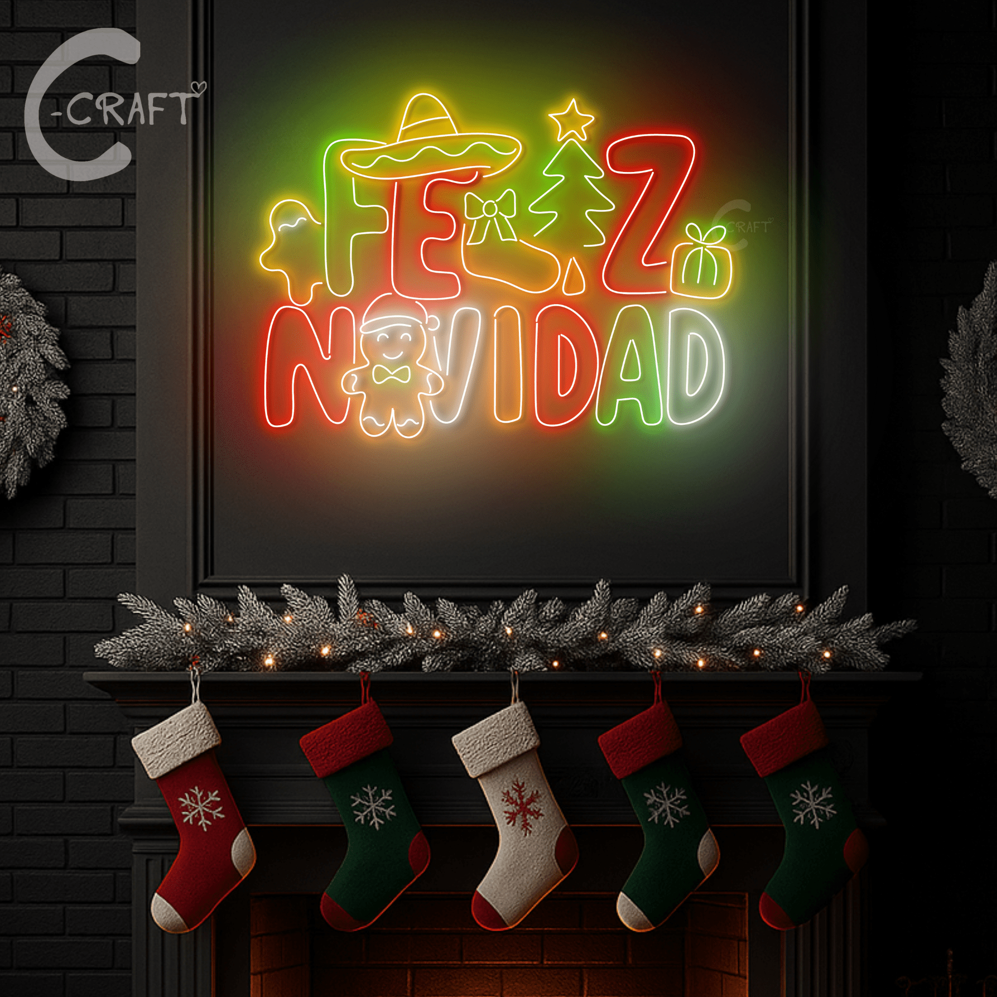 C-CRAFT Spanish Feliz Navidad Neon Sign 23 Inches, Glow Christmas LED ...