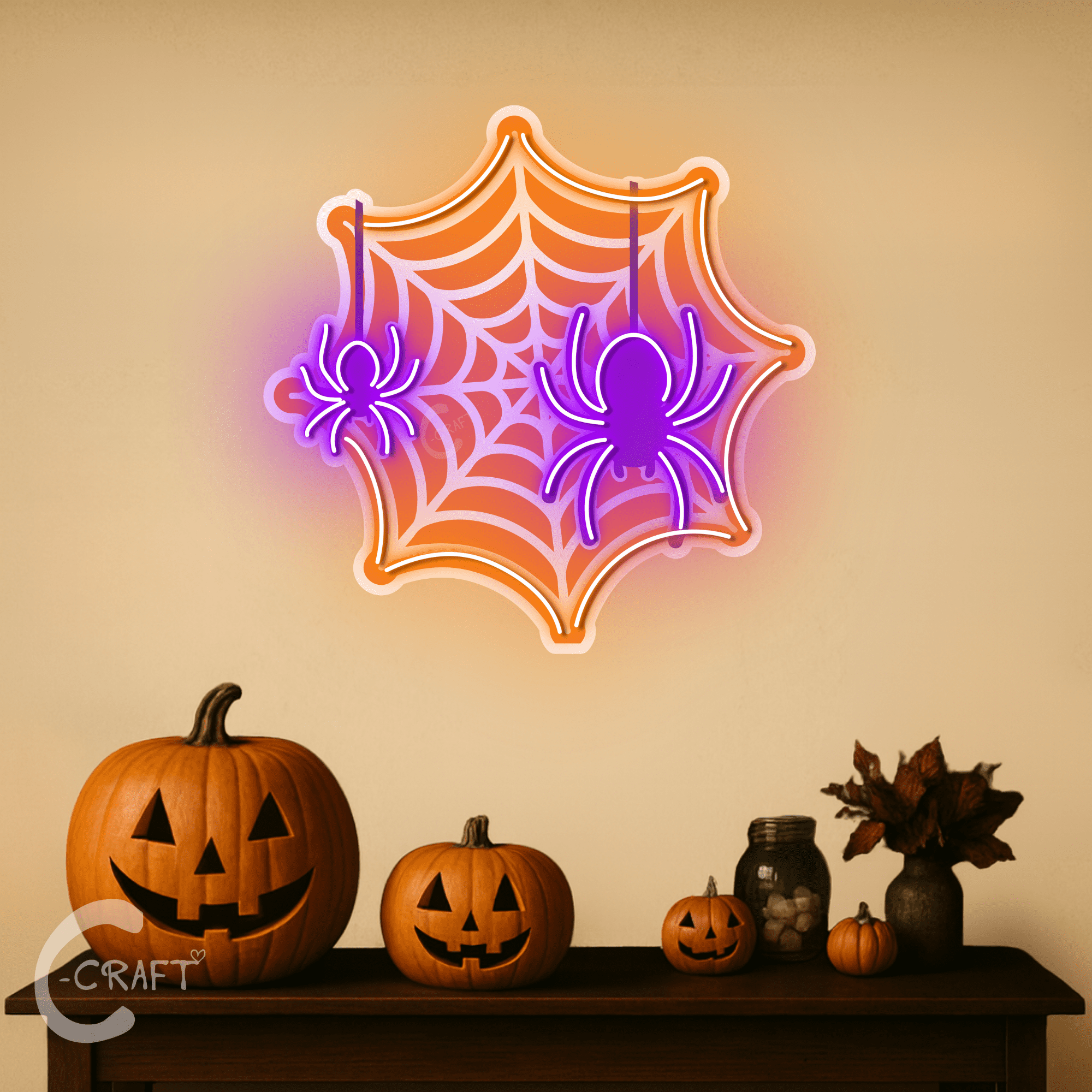 C-CRAFT Spider Web Neon Light Sign 25 Inches for Haunted Home Wall Art ...