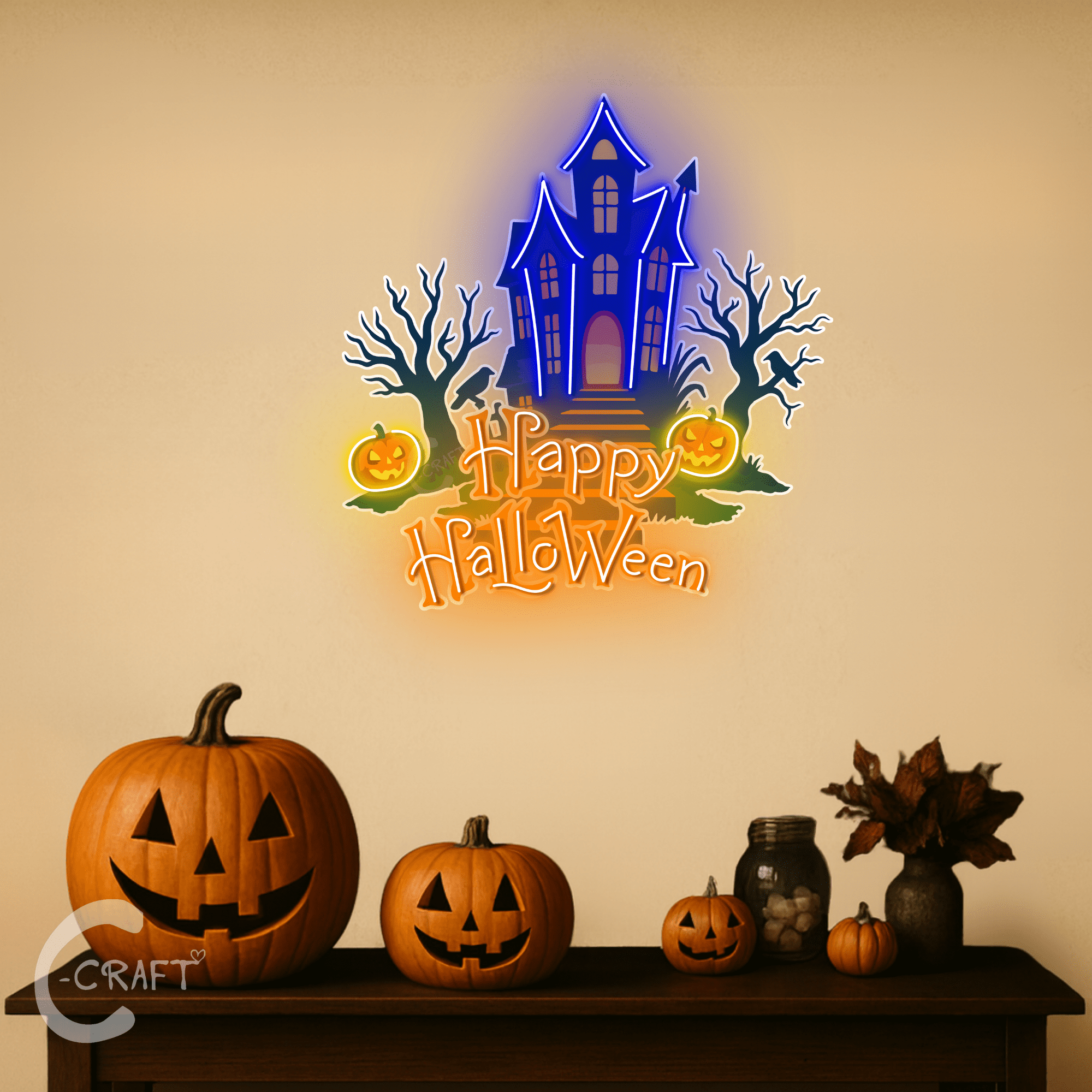C-CRAFT Spook Castle Neon Sign 33 Inches for Haunted Home Wall ...