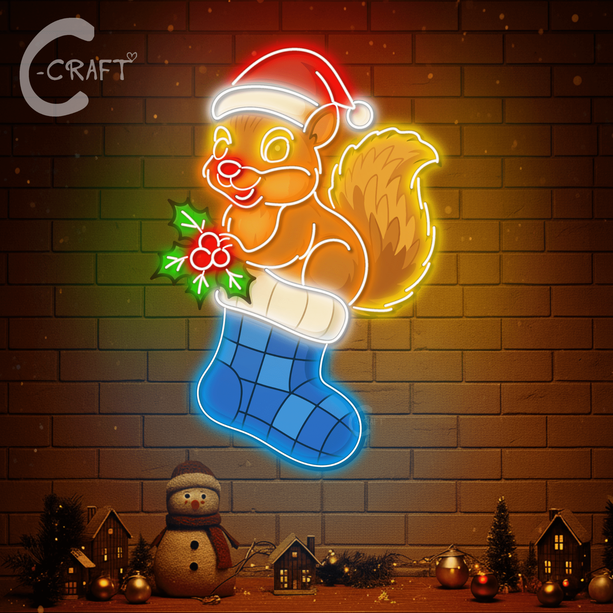 C-CRAFT Squirrel Acrylic Neon Sign 23 Inches for Christmas Party Decor ...