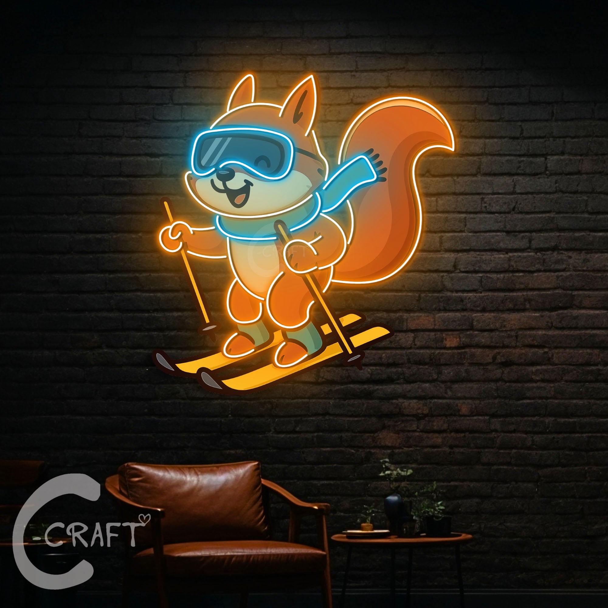 C-CRAFT Squirrel Acrylic Neon Sign 25 inch for Ski Lodge Decor, Skiing ...