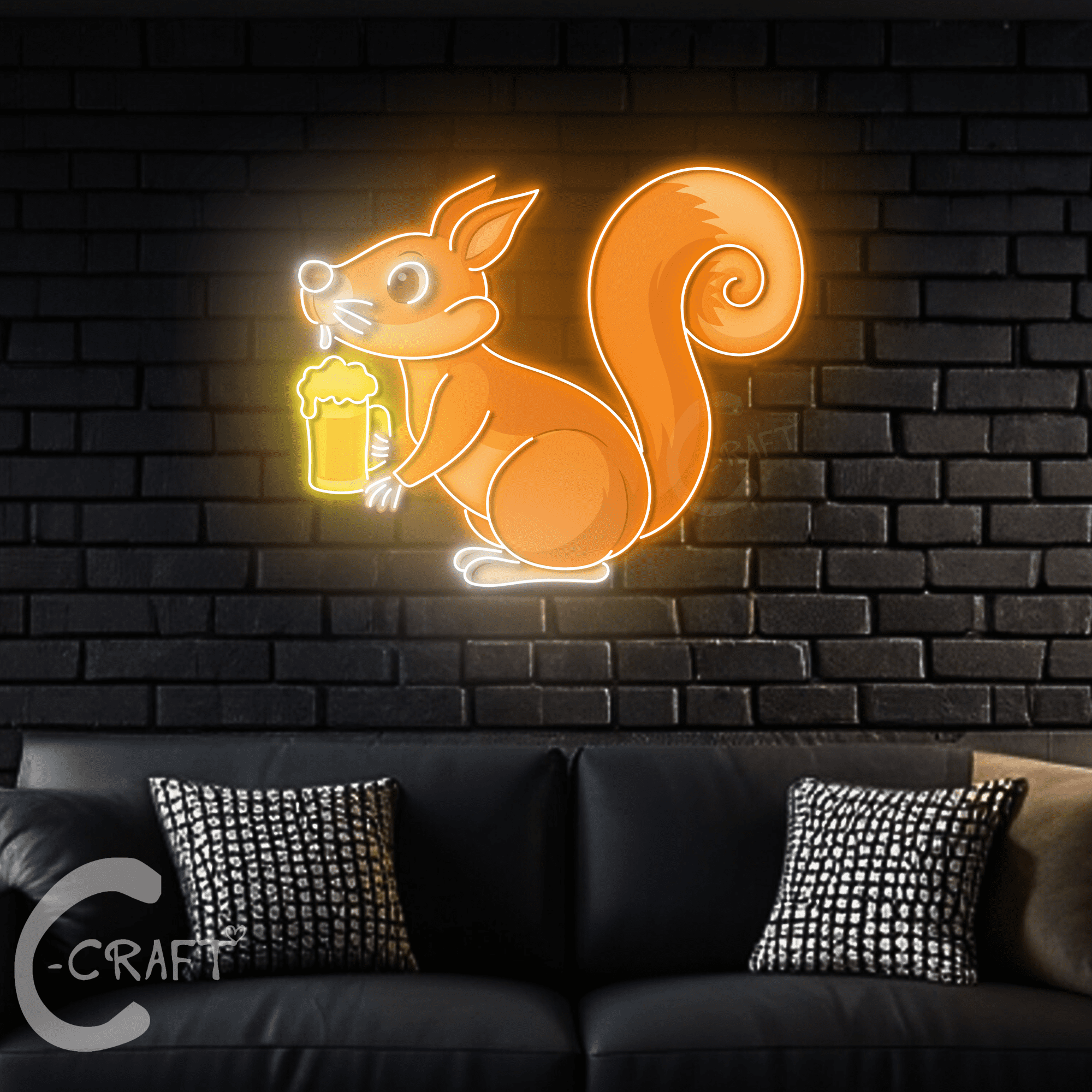 C-CRAFT Squirrel Beer Led Light Neon Sign 18 inch for Beer Club Decor ...