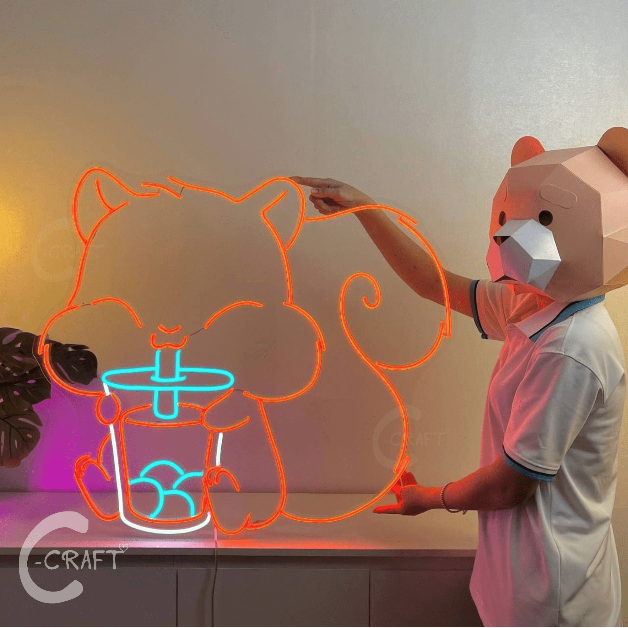 C-CRAFT Squirrel Boba Tea Neon Sign Led Light Up 38 inch for Boba Tea ...