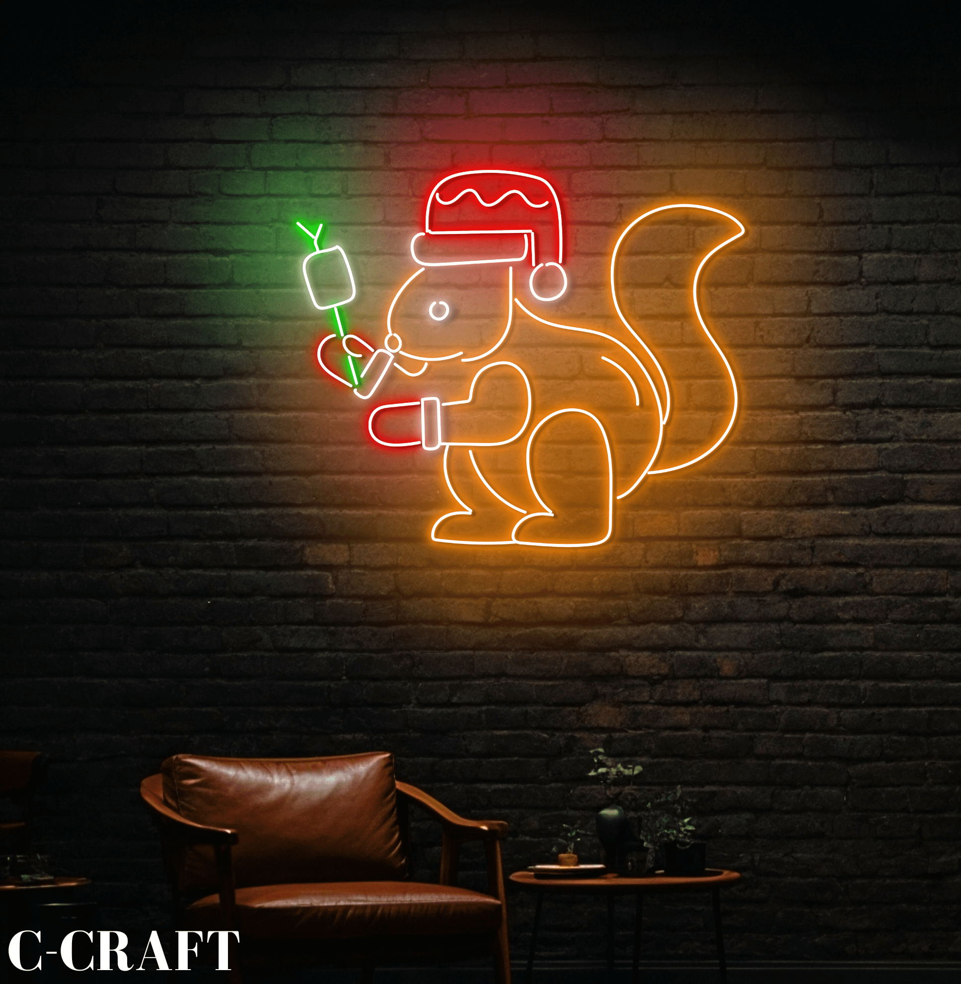 C-CRAFT Squirrel Christmas Neon Sign Wall Decor LED Light Decorations ...