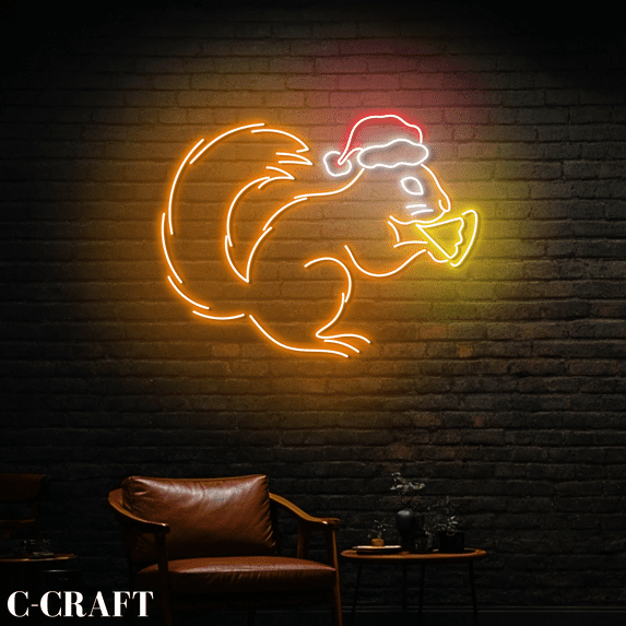 C-CRAFT Squirrel Pizza Christmas Wall Art Led Light Neon Sign For Pizza ...