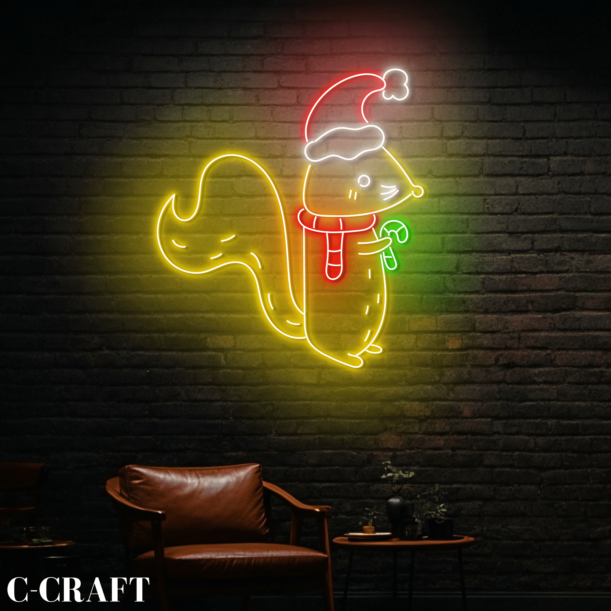 C-CRAFT Squirrel Xmas Neon Led Light Sign for Christmas Home Wall Art ...