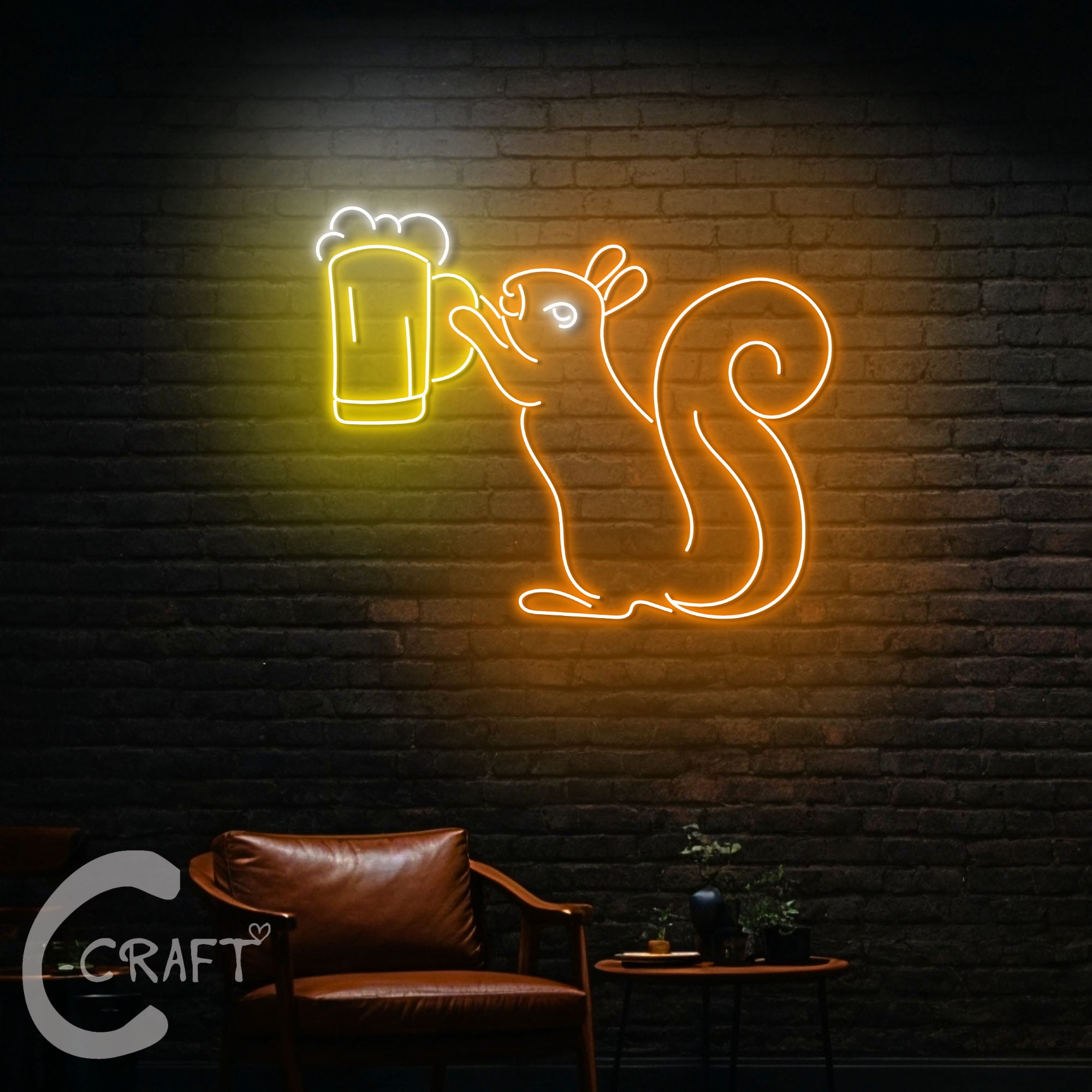 C-CRAFT Squirrel with Beer Neon Led Light Up 35 inch for Beer Club Bar ...