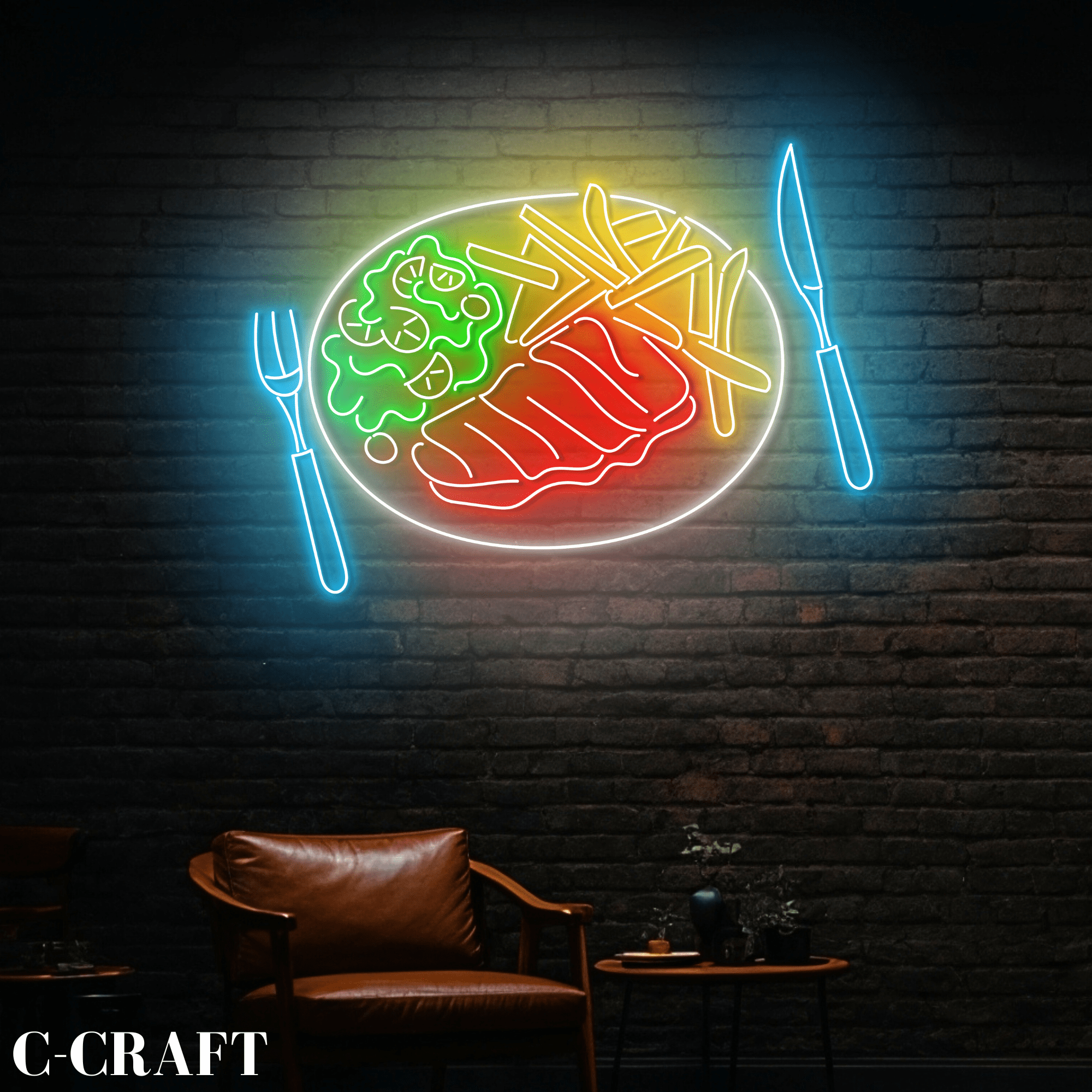 C-CRAFT Steak Fries Salad Neon Led Light for Beef Steak Restaurant Wall ...