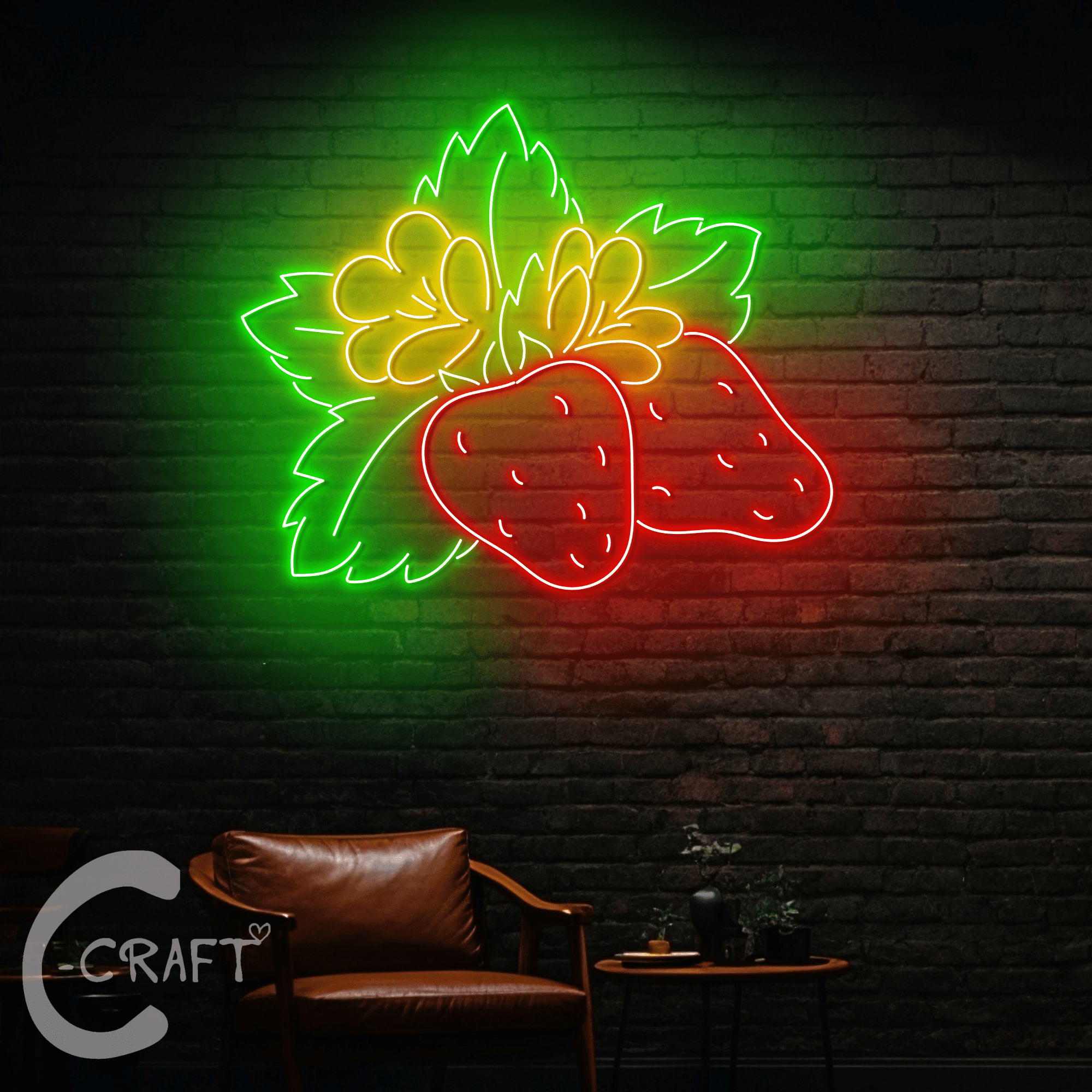 C-CRAFT Strawberry Neon Led Light Up 38 inch for Strawberry Fruit Shop ...