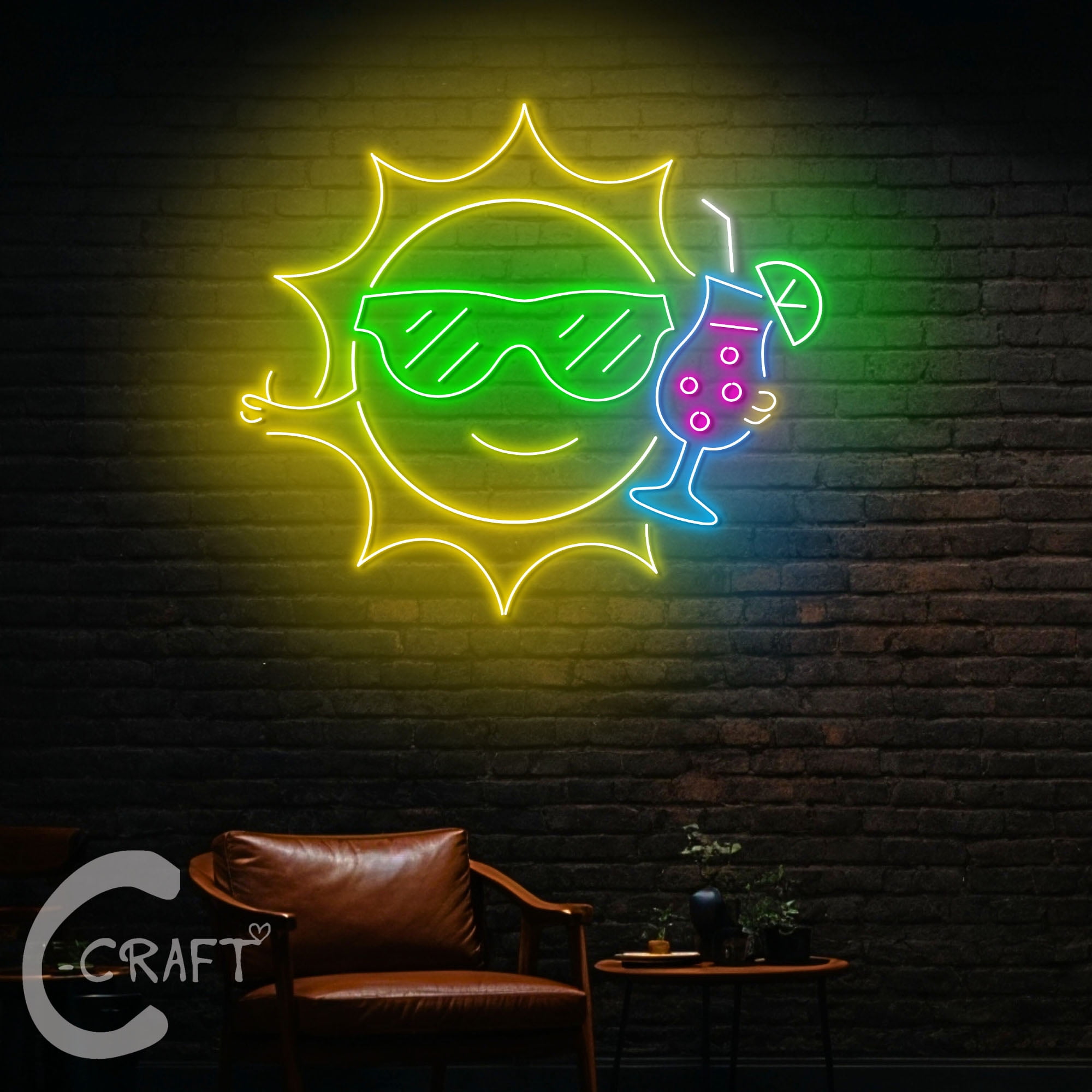 C-CRAFT Sun Cocktail Neon Led Light Up 33 inch for Cocktail Bar Wall ...