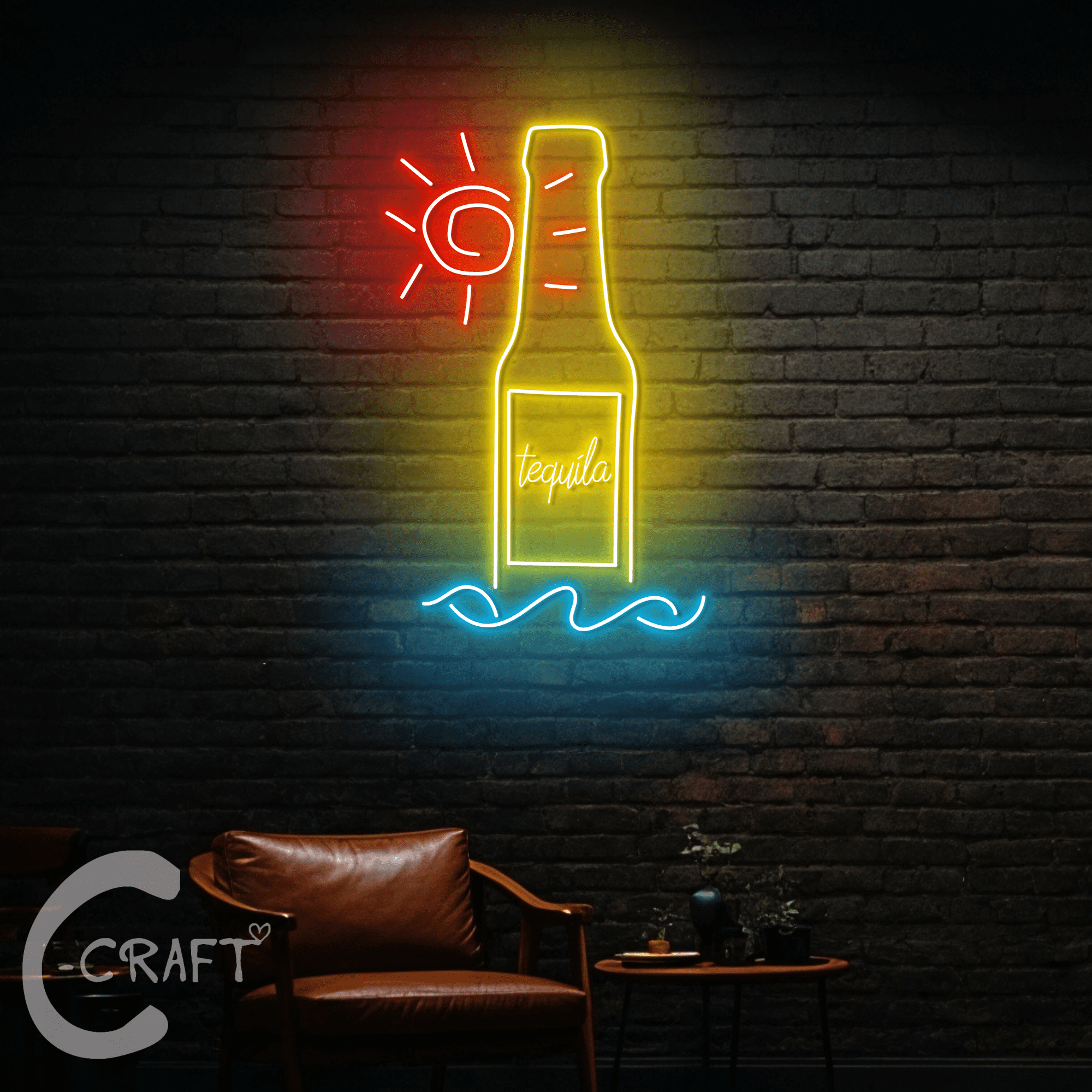 C-CRAFT Sun Tequila Bottle Neon Led Lights 33 inch for Mexican Tequila ...