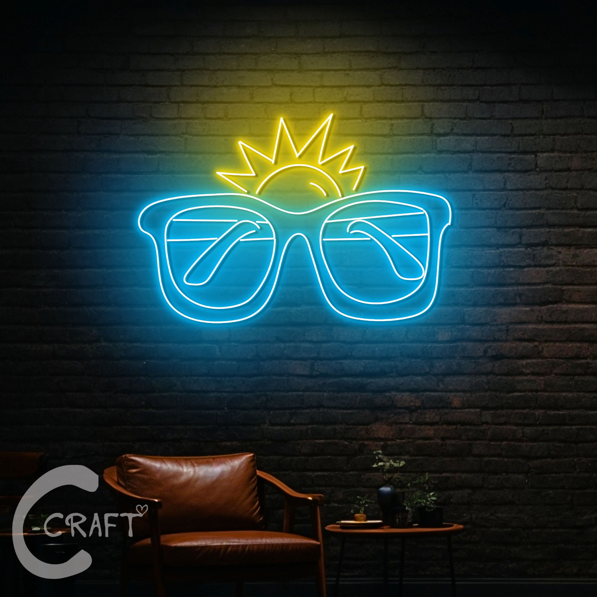 C-CRAFT Sun with Sunglasses Neon Led Light Up 25 inch for Eyewear ...