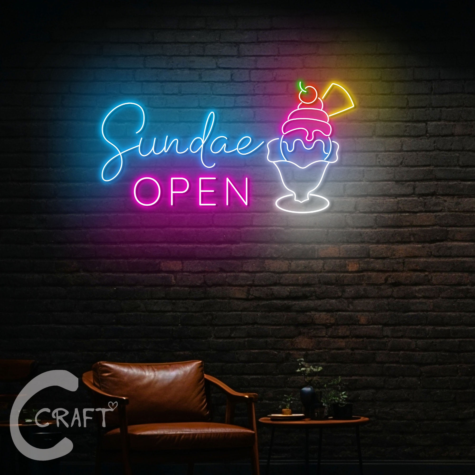 C-CRAFT Sundae Open Led Light Up 40 inch for Ice Cream Shop Wall Decor ...