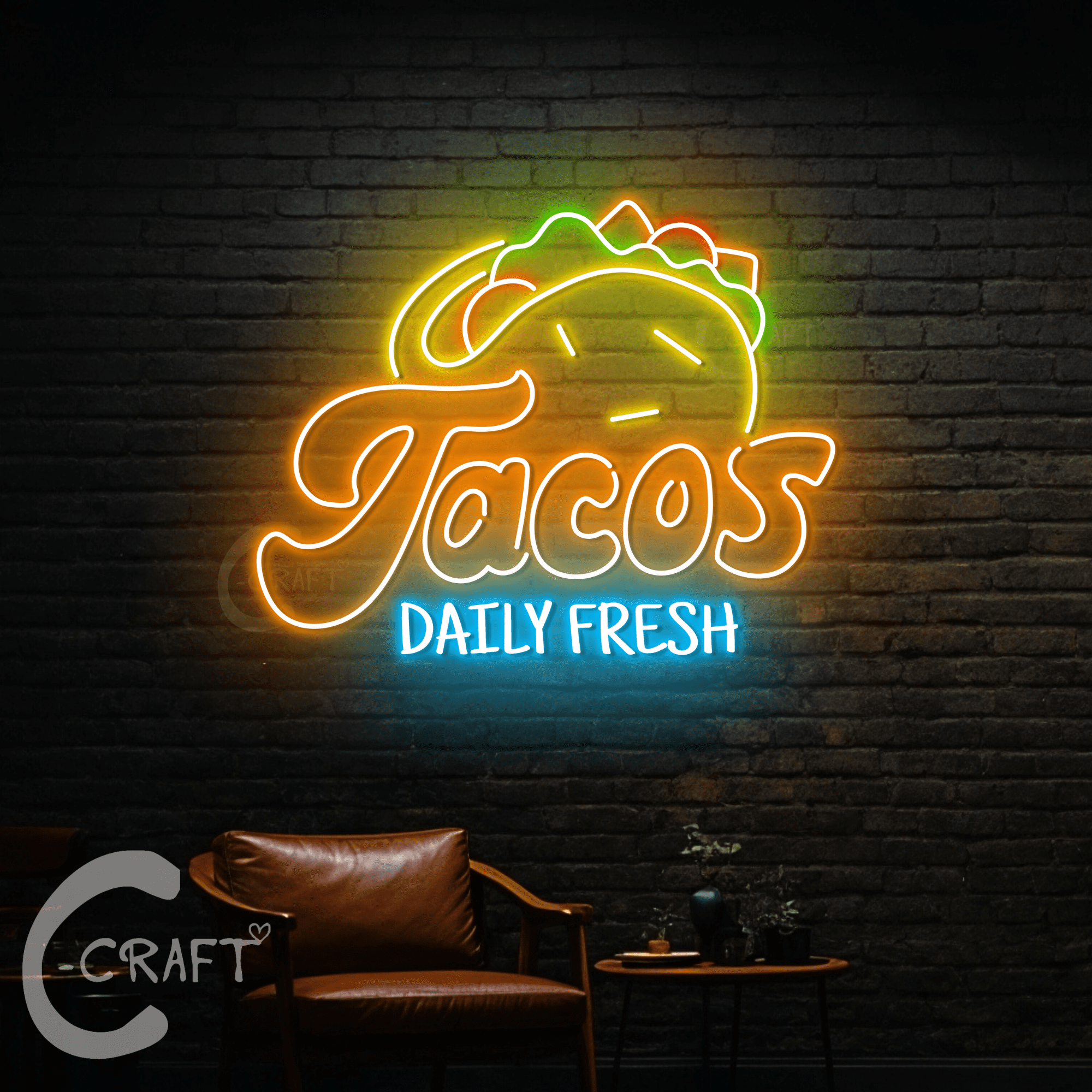 C-CRAFT Tacos Daily Fresh Neon Light Led Sign 38 inch for Mexican Tacos ...