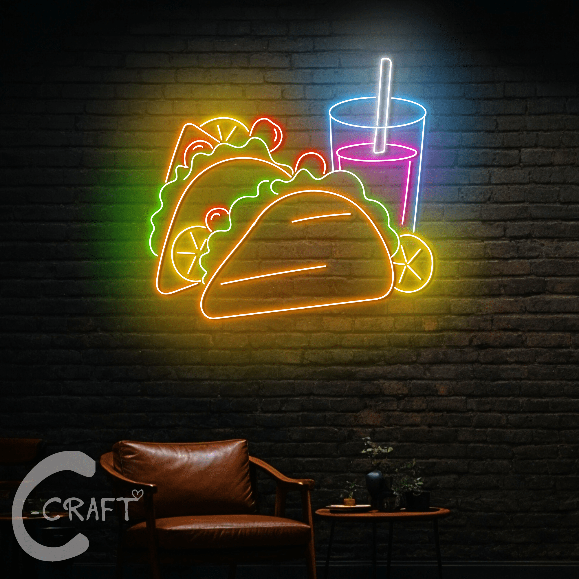 C-CRAFT Tacos Lemonade Neon Led Light Up 40 inch for Mexican Tacos Shop ...