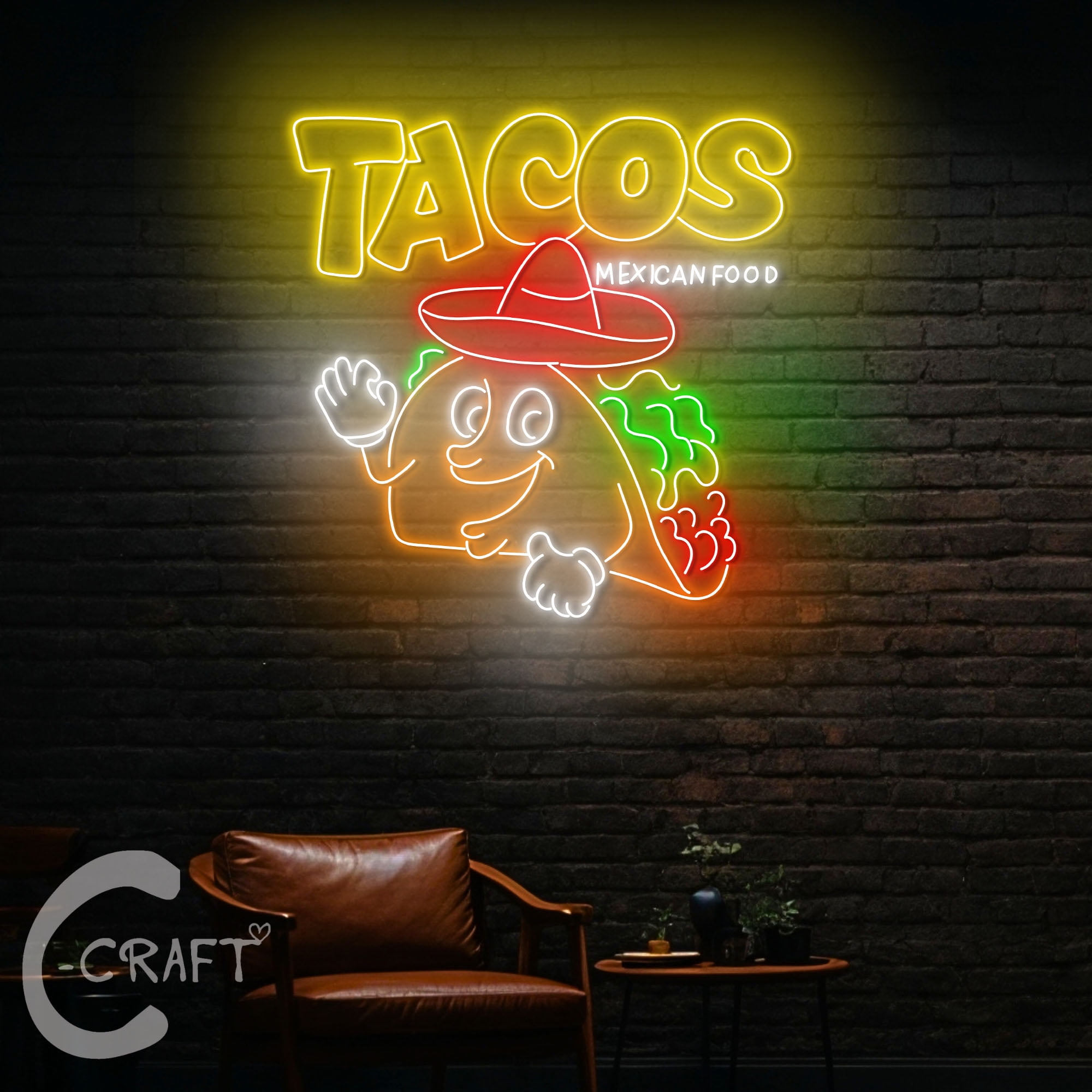 C-CRAFT Tacos Mexican Food Neon Led Light Up 30 inch for Tacos ...