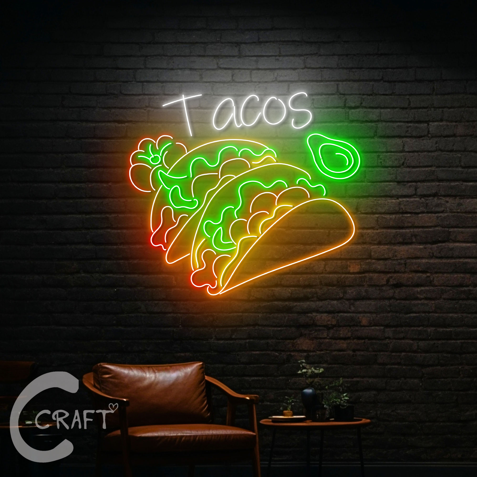 C-CRAFT Tacos Neon Led Light Up 33 inch for Tacos Mexican Food ...