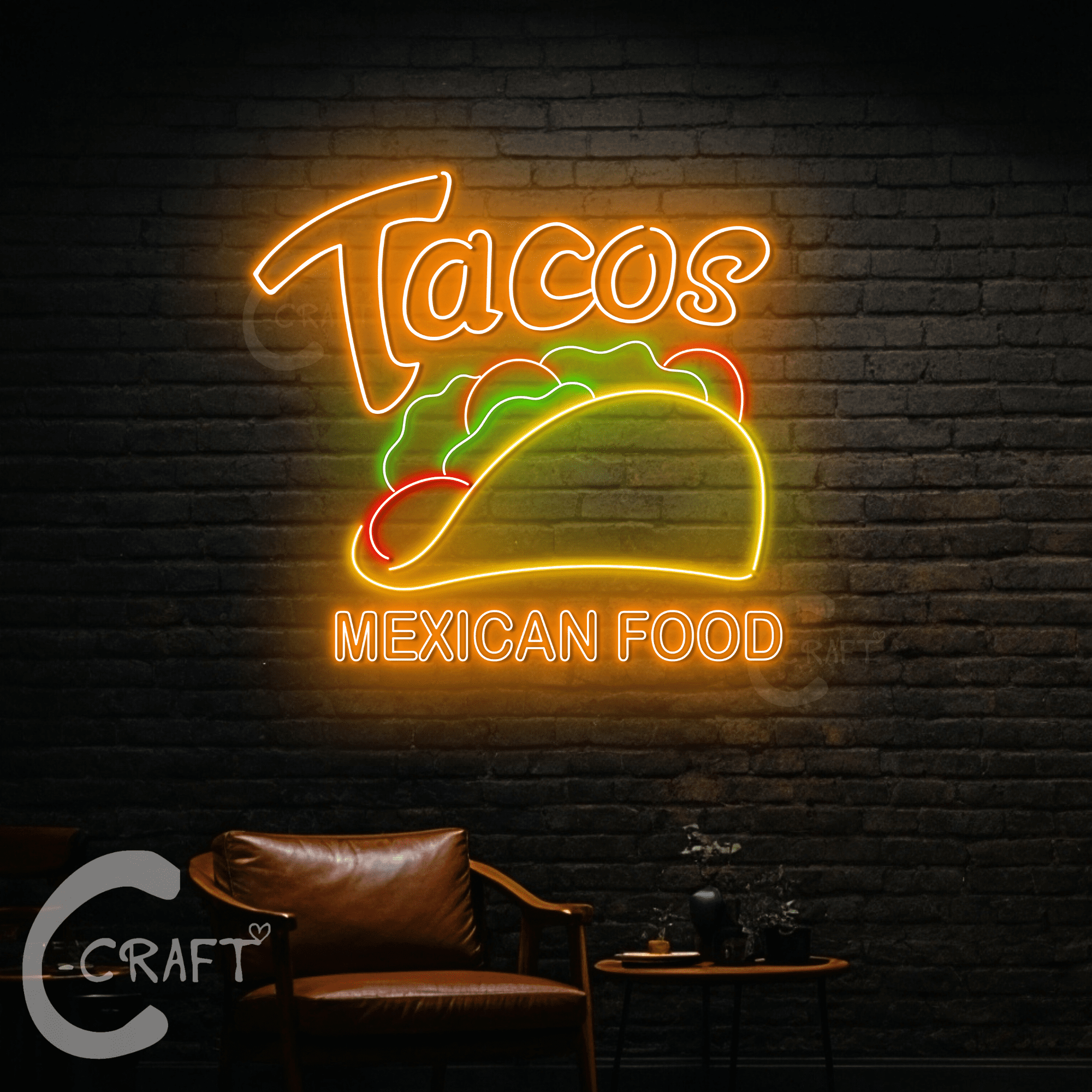 C-CRAFT Tacos Neon Sign Led Light Up 38 inch for Mexican Tacos Store ...