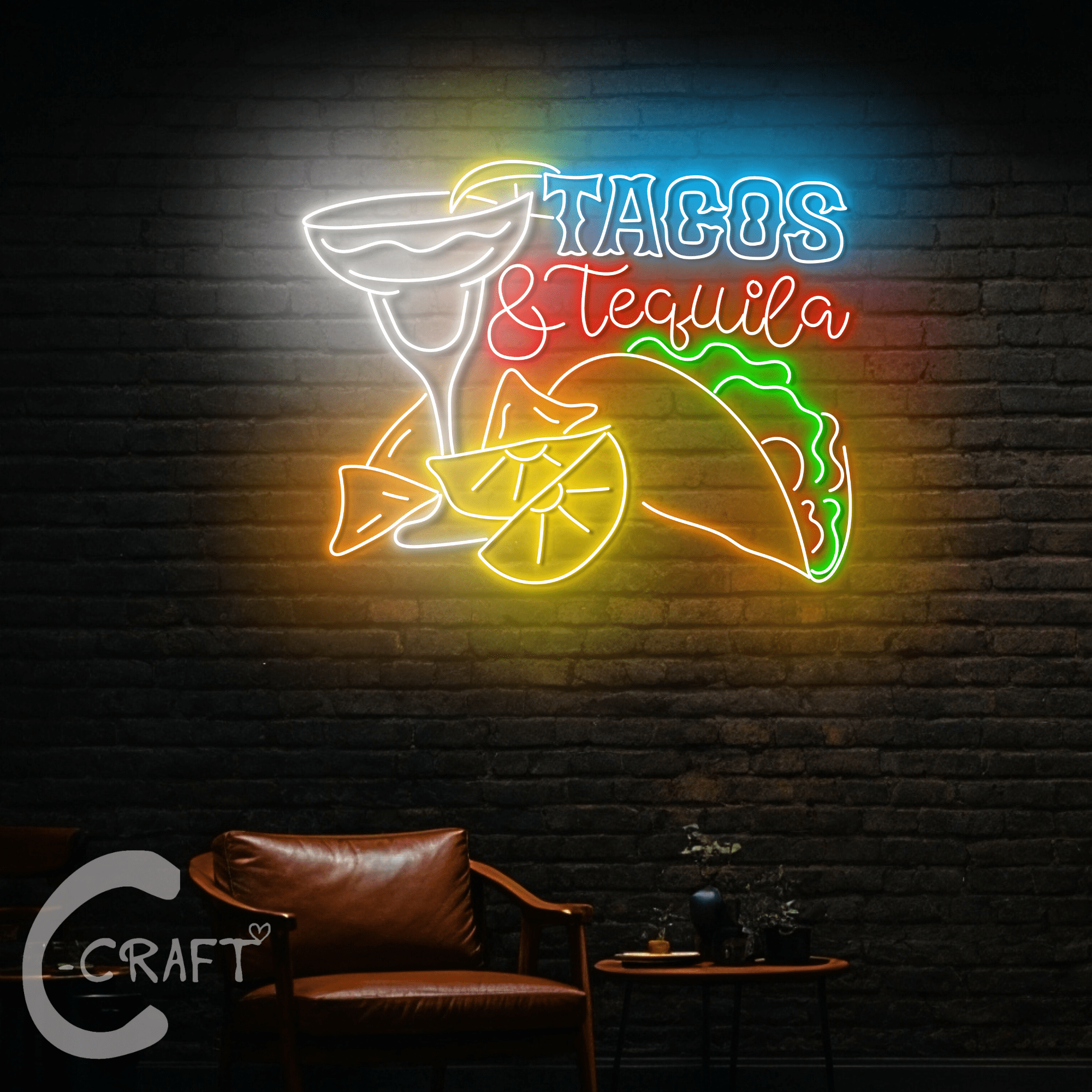 C-CRAFT Tacos & Tequila Neon Led Lights 23 inch for Mexican Restaurant ...
