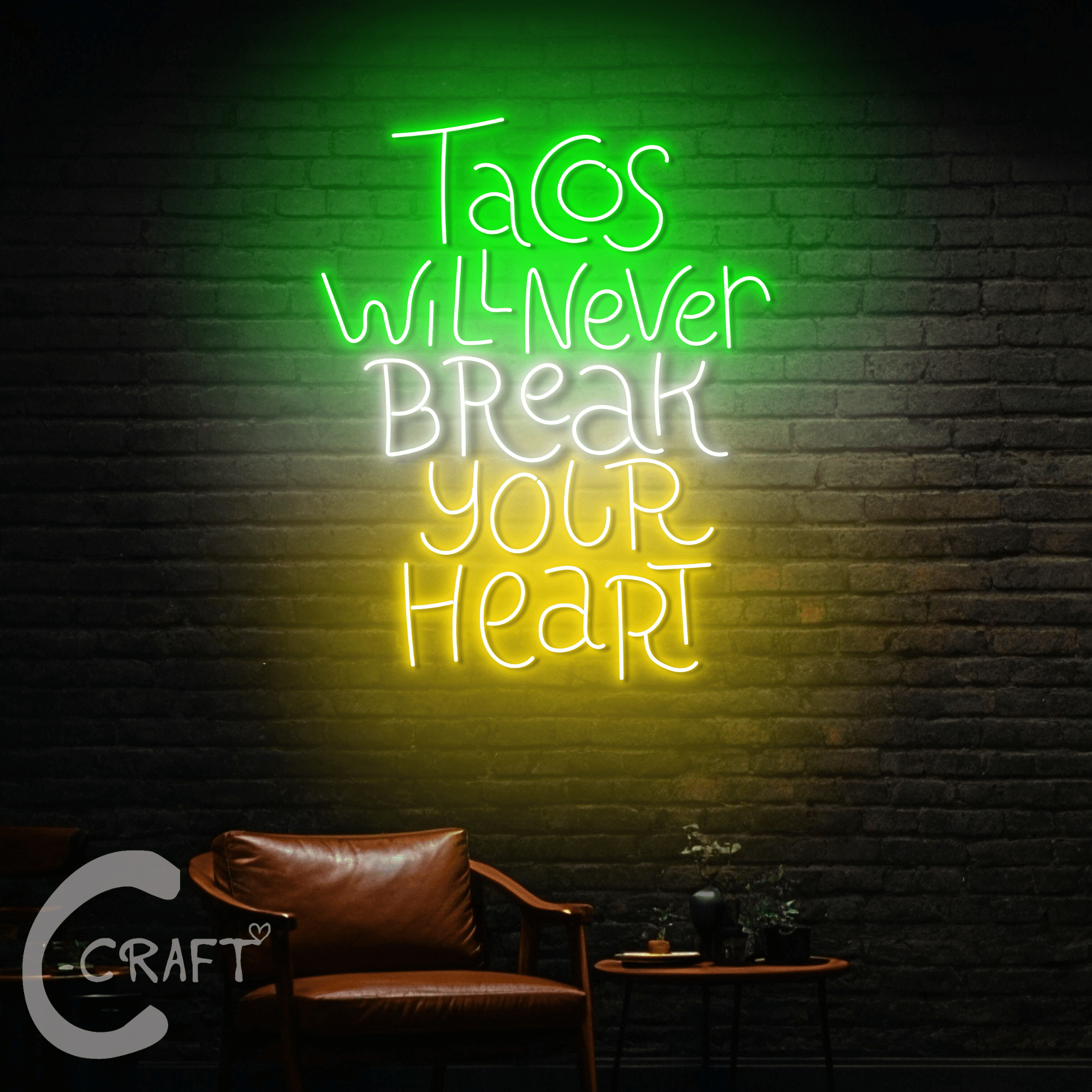 C-CRAFT Tacos Will Never Break Your Heart Neon Led Light Sign 40 inch ...