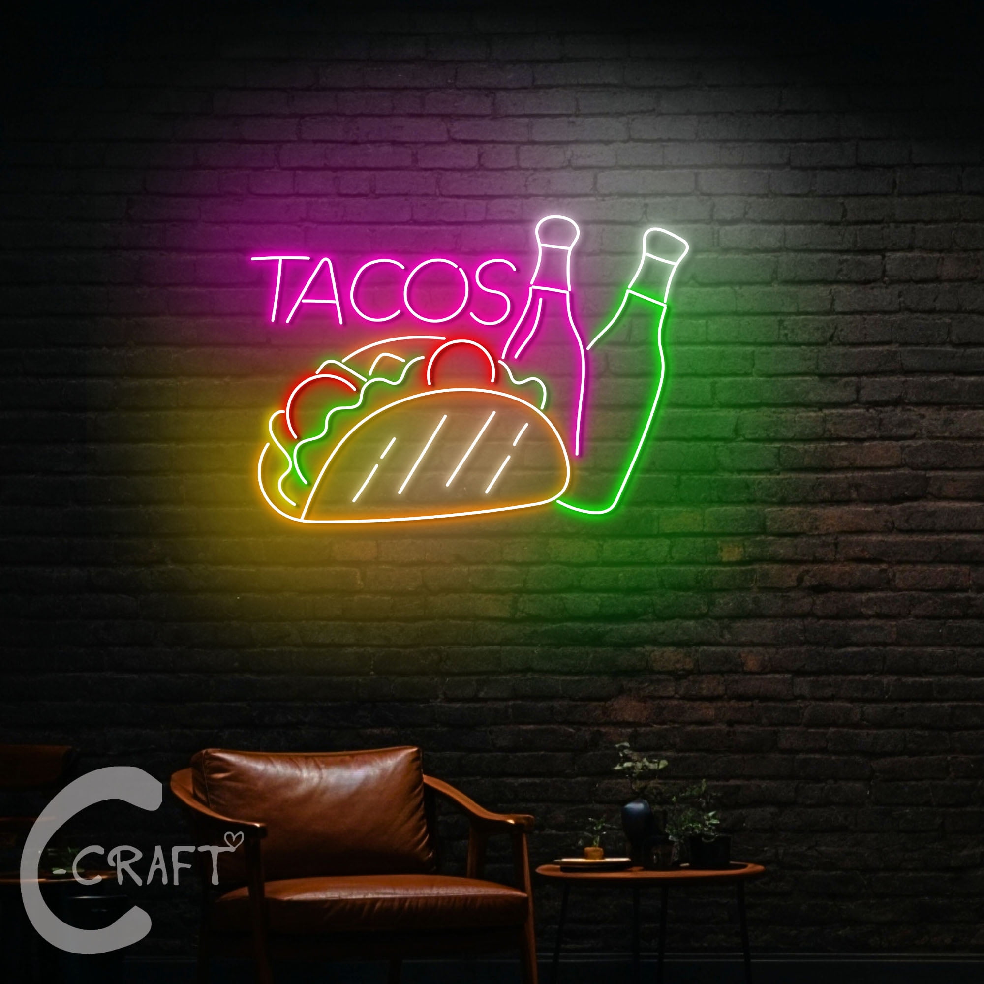 C-CRAFT Tacos and Juice Neon Led Light Up 30 inch for Mexican Tacos ...