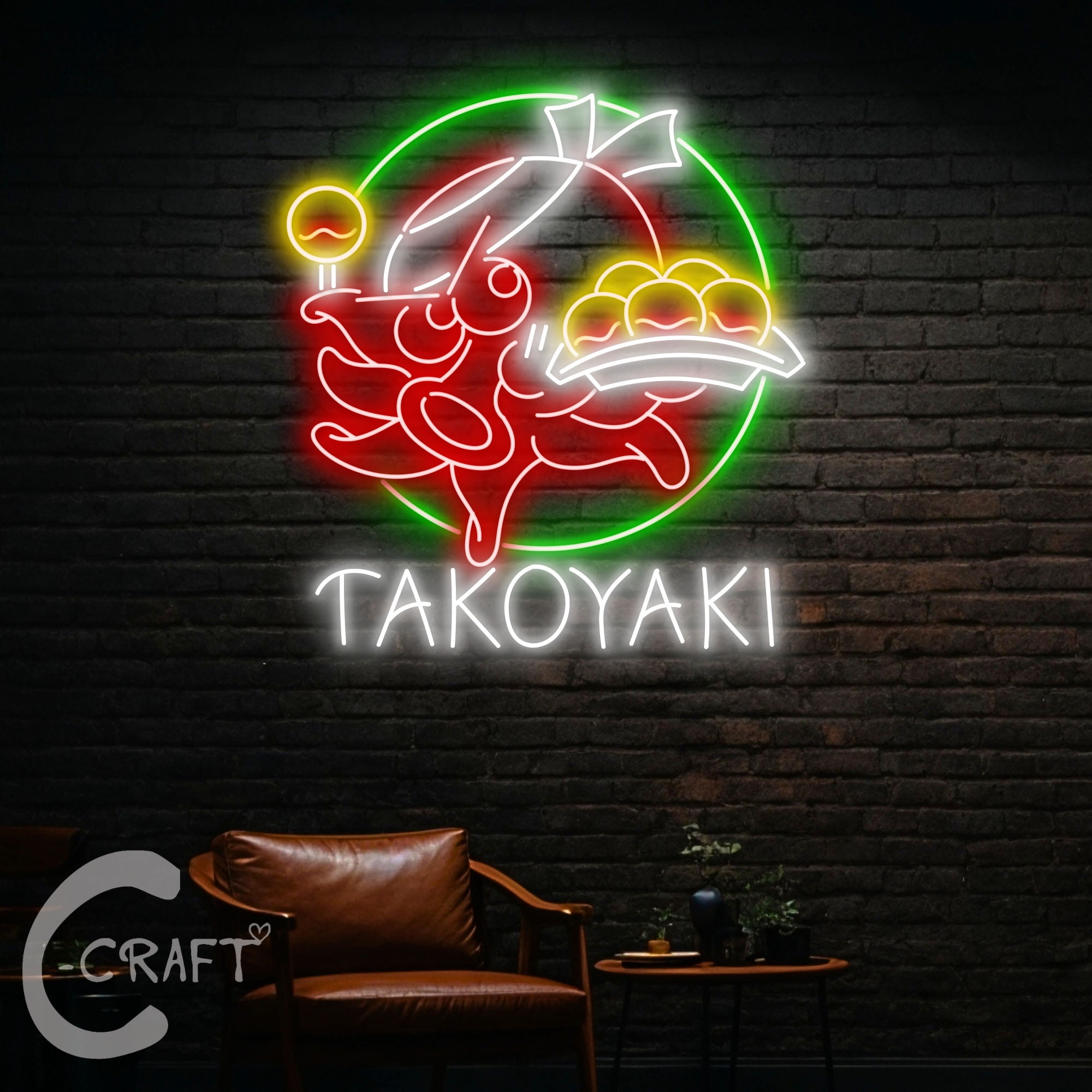 C-CRAFT Takoyaki Squid Ball Neon Sign LED Light 25 inch for Japanese ...