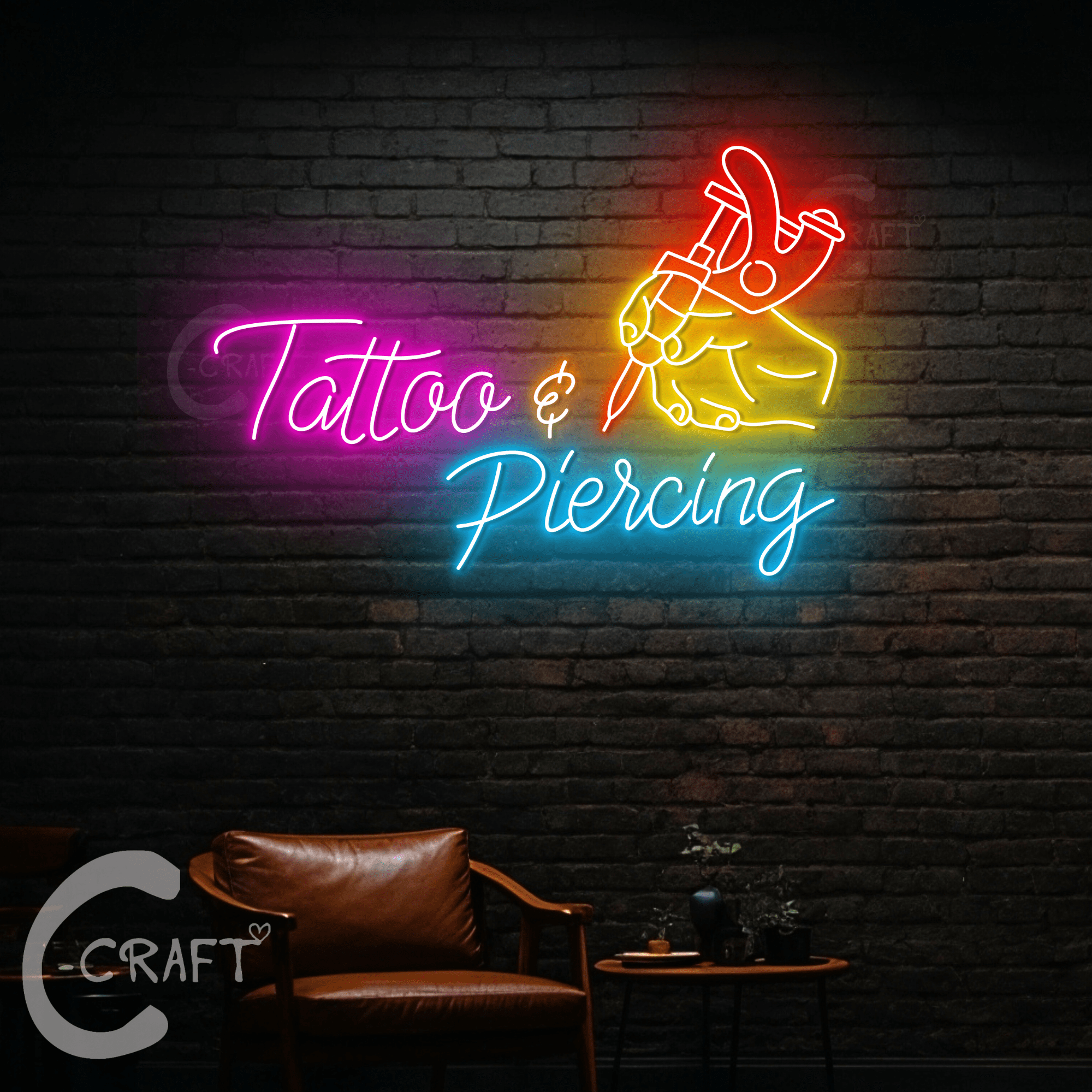 C-CRAFT Tattoo & Piercing Neon Sign Led Light Up 25 inch for Tattoo ...