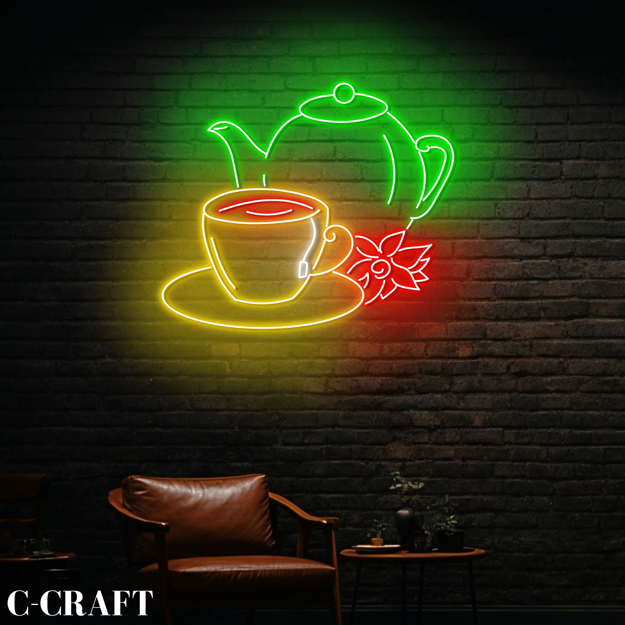 C-CRAFT Tea Kettle Set Wall Art Led Light Neon Sign For Tea Shop Decor ...