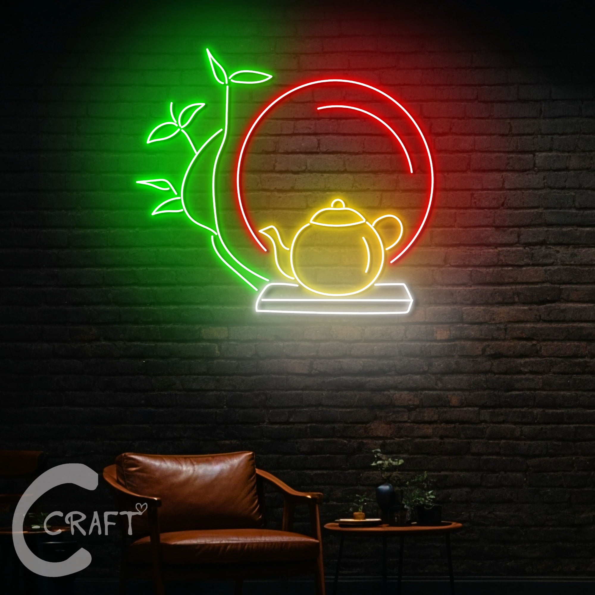 C-CRAFT Tea Pot Moon Neon Led Light Up 40 inch for Tea Shop Kitchen ...