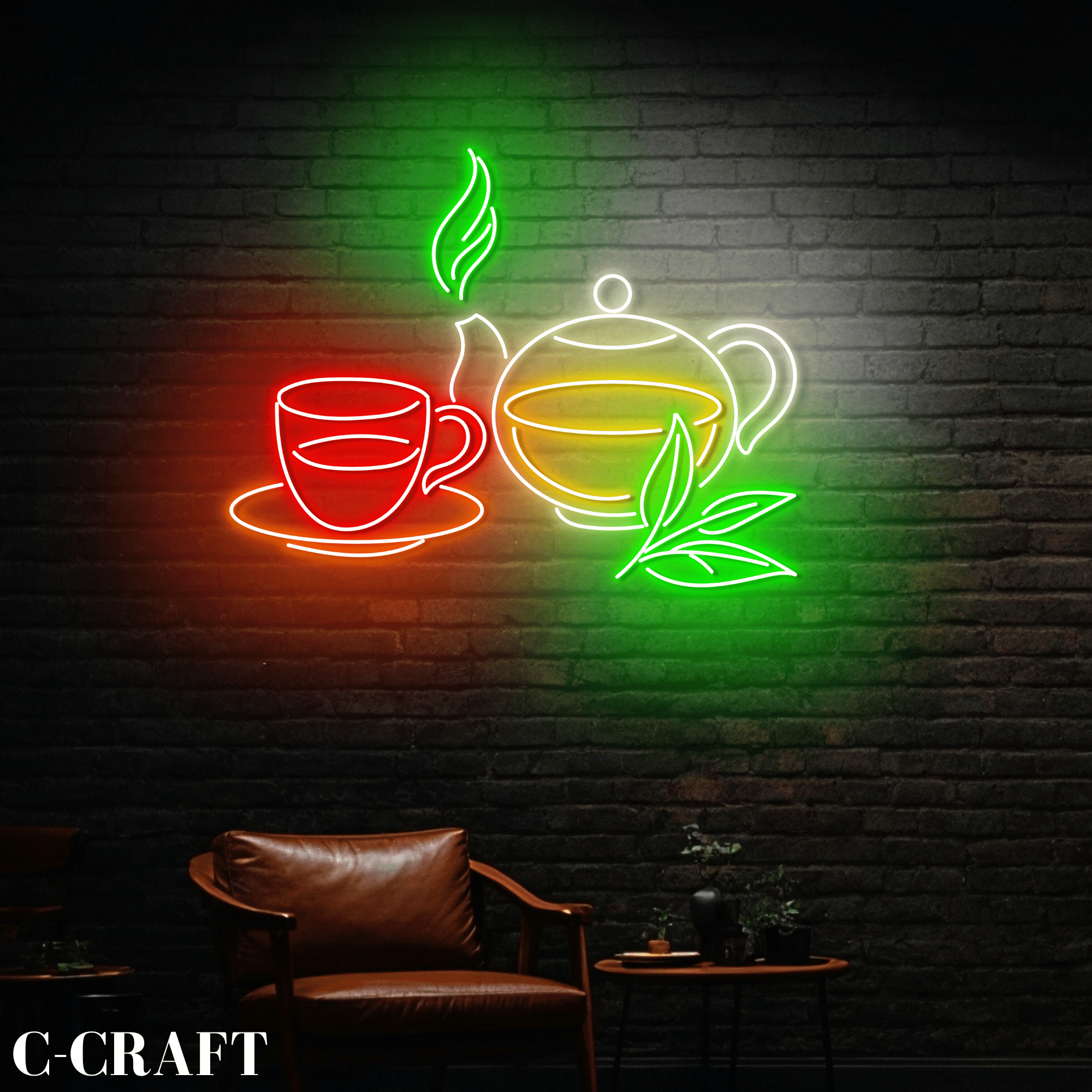 C-CRAFT Teapot Cup Set Wall Art Led Light Neon Sign For Tea Shop Decor ...