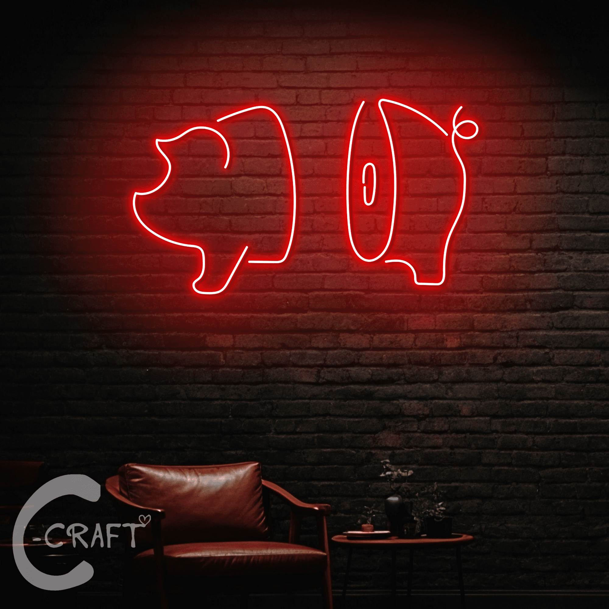 C-CRAFT Pig Cuts Neon Led Light Up 40 inch for Pork Butcher Shop Decor ...