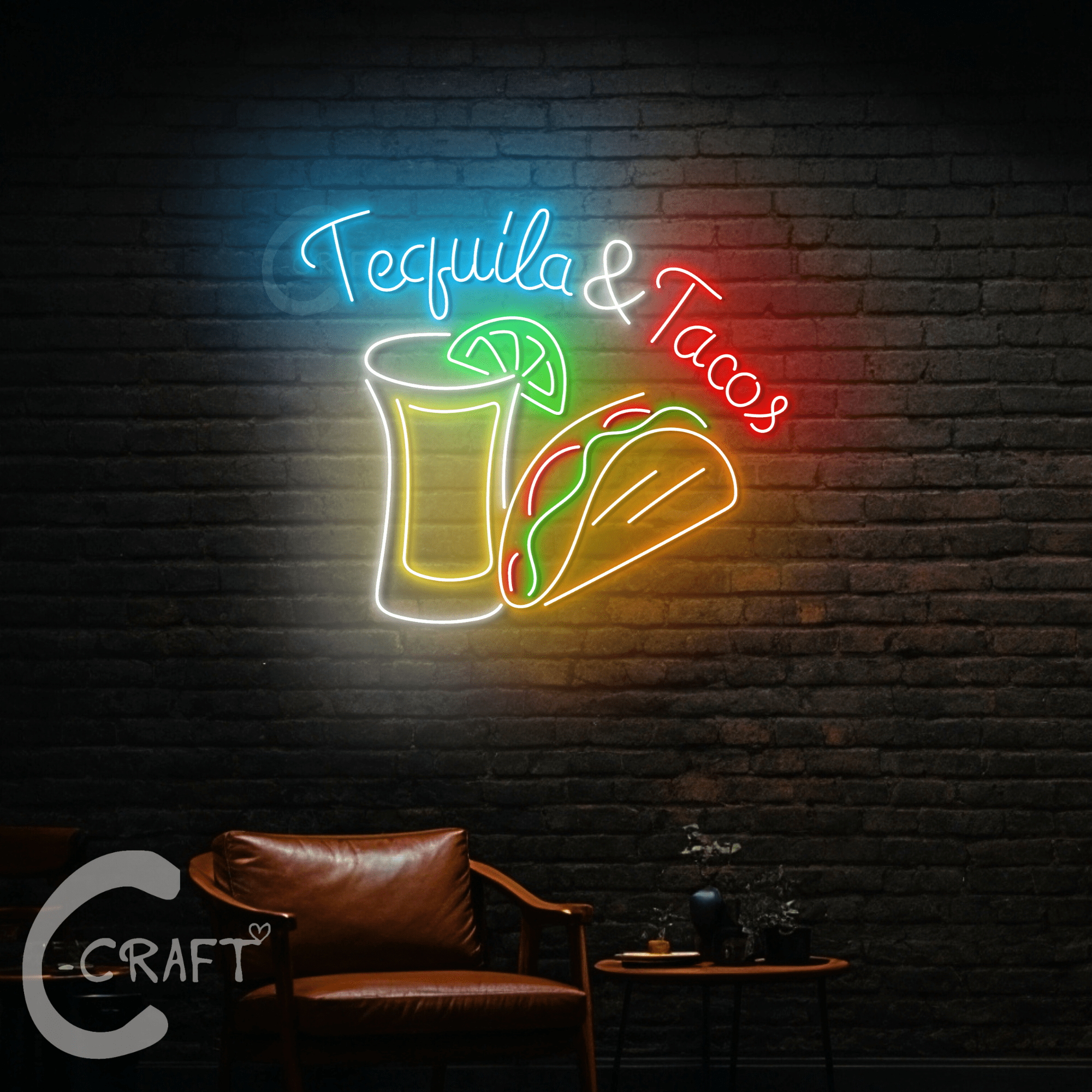 C-CRAFT Tequila & Tacos Neon Light Led Sign 35 inch for Mexican Tacos ...