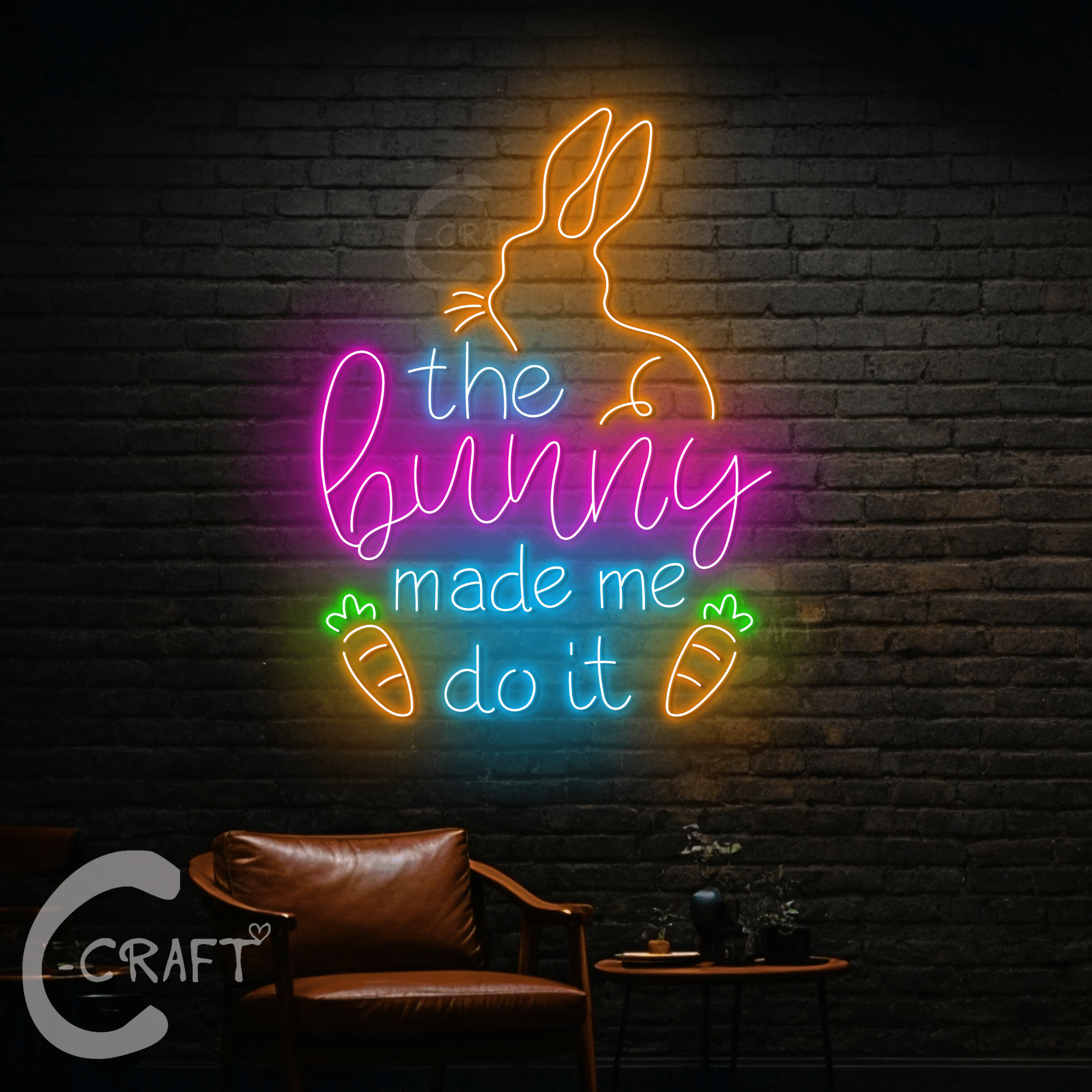 C-CRAFT The Bunny Made Me Do It Neon Sign Led Light Up 23 inch for ...