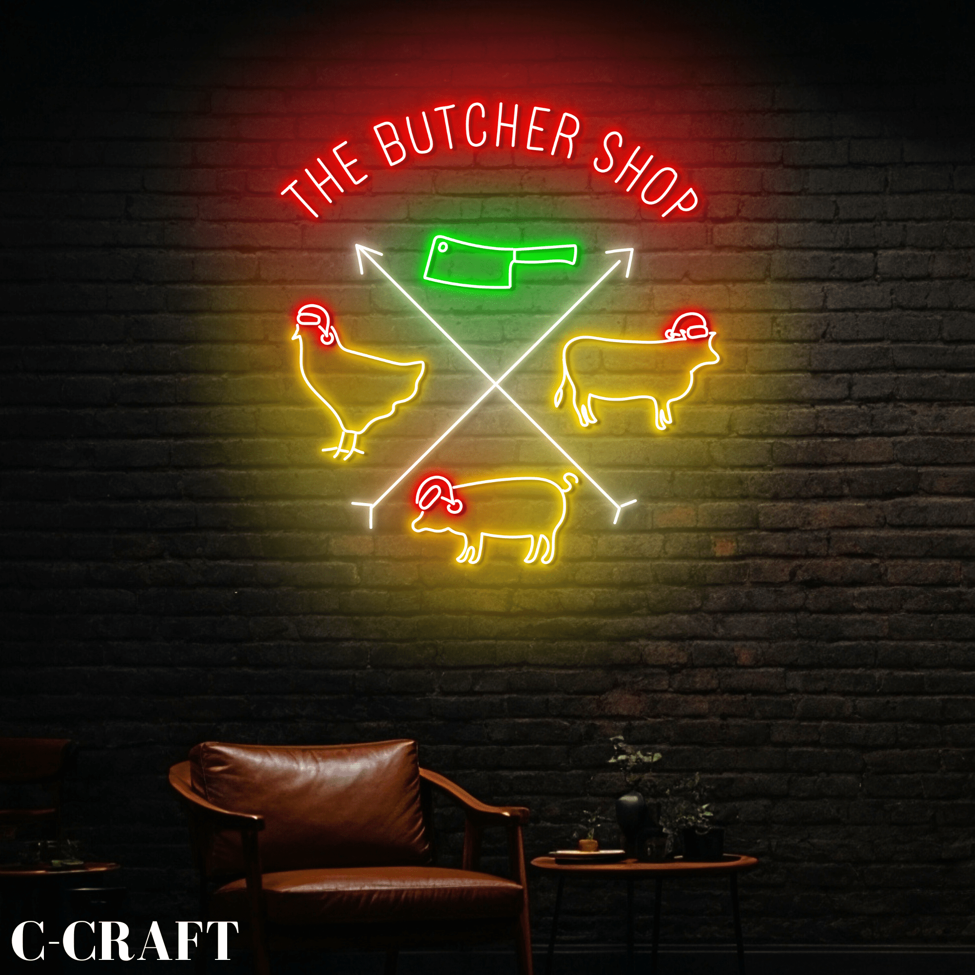 C-CRAFT The Butcher Shop Christmas Wall Art Led Light Neon Sign For ...