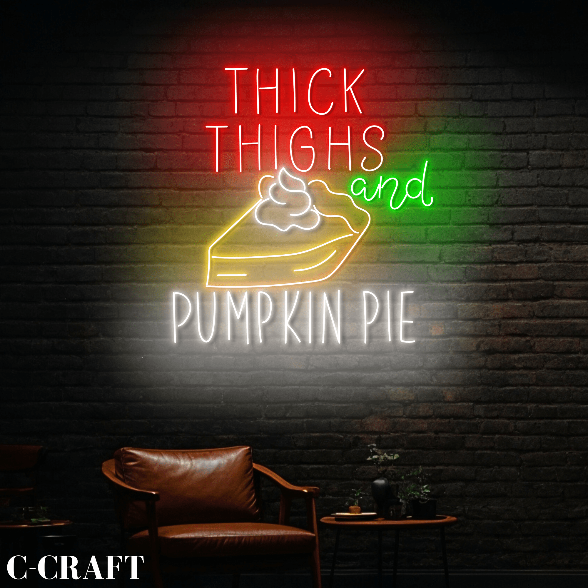 C-CRAFT Thick Thighs And Pumpkin Pie Thanksgiving Neon Led Light Wall ...