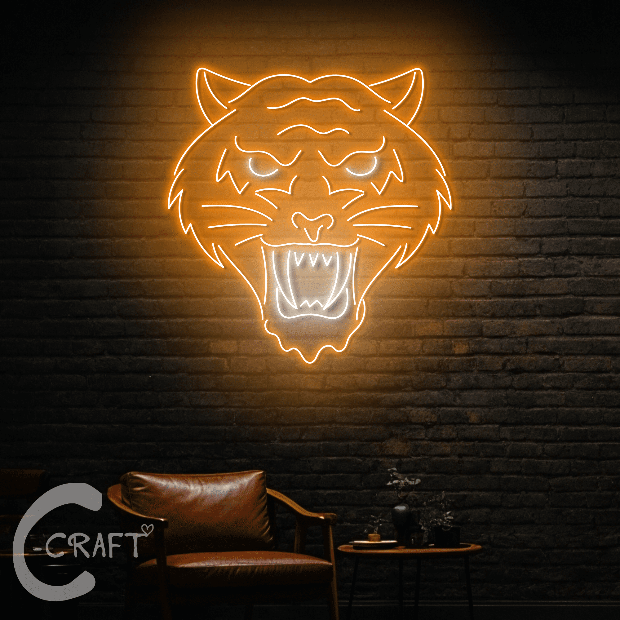 C-CRAFT Tiger Face Neon Led Light Up 35 inch for Man Cave Home Bar ...