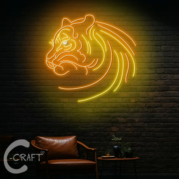 C-CRAFT Tiger Face Neon Led Light Up 40 inch for Man Cave Home Bar Wall ...
