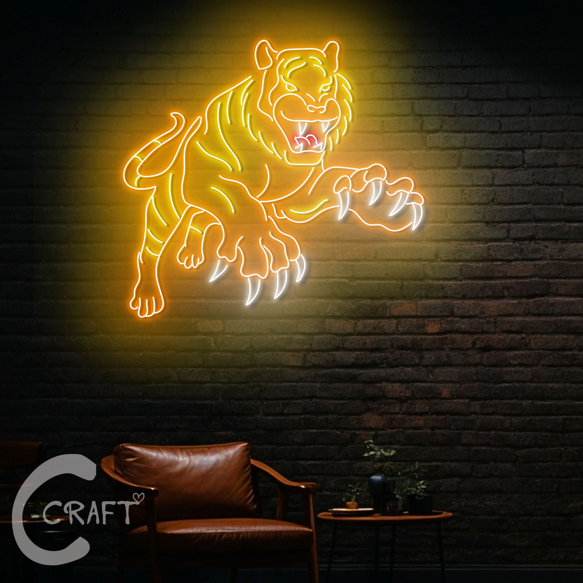 C-CRAFT Tiger Jumping Neon Led Light Up 40 inch for Man Cave Home Bar ...