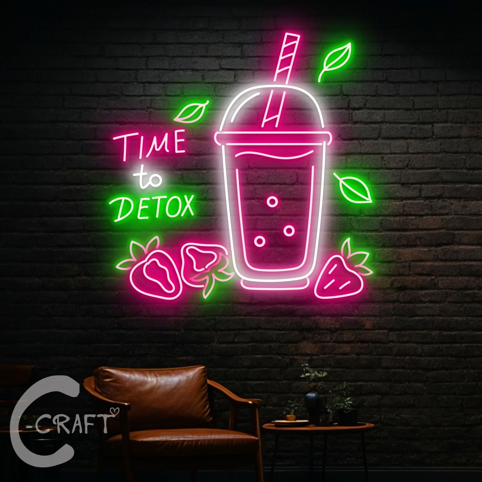 C-CRAFT Time To Detox Neon Sign LED Light 30 inch for Fruit Smoothie ...
