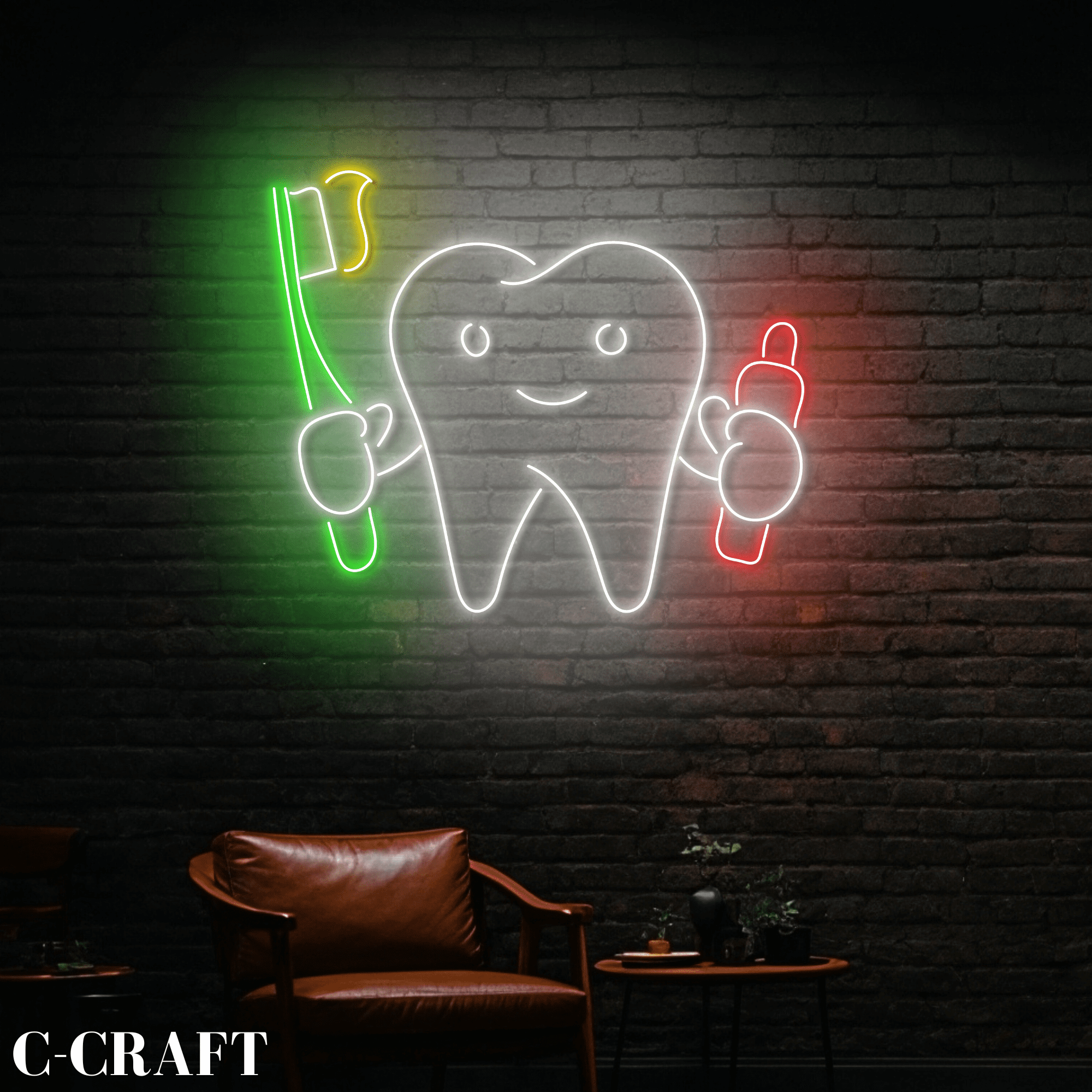 C-CRAFT Tooth With Toothpaste Neon Led Light Sign for Dental Clinic ...