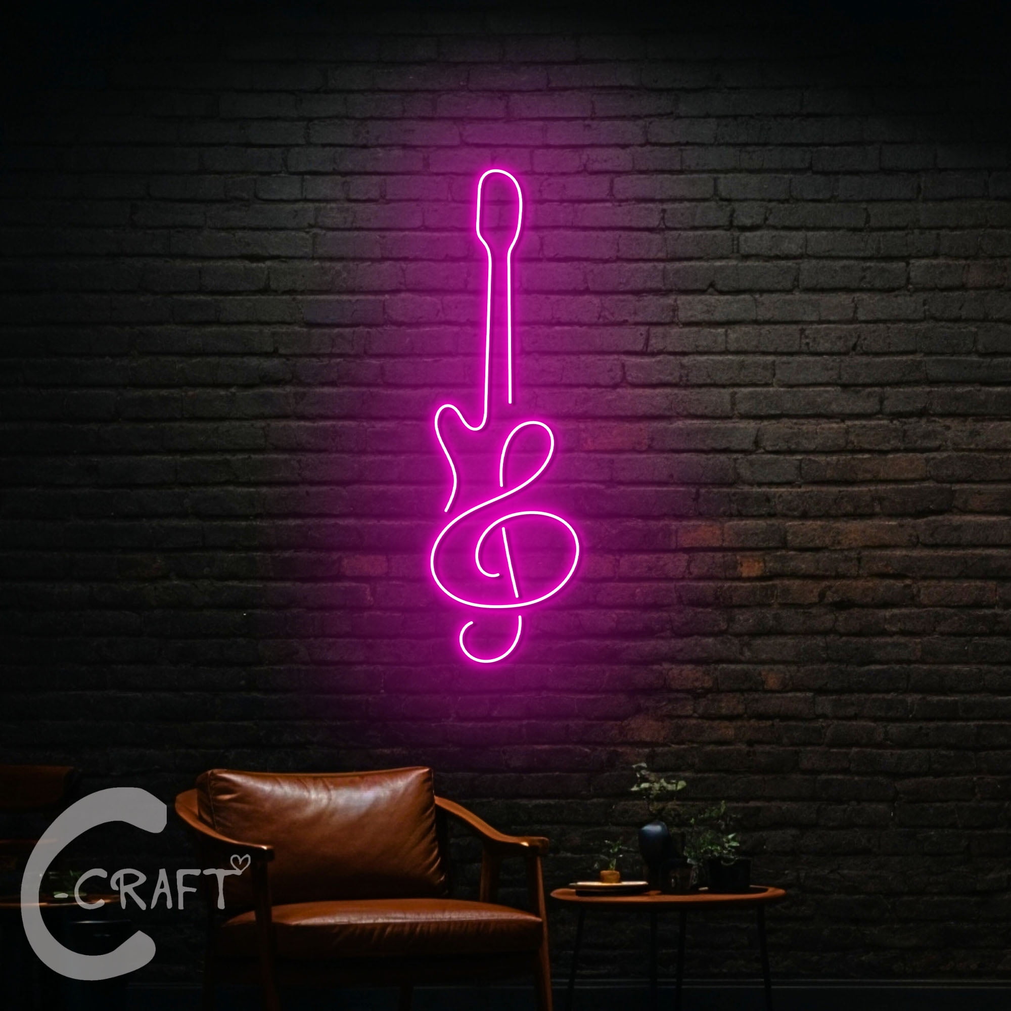 C-CRAFT Treble Clef Guitar Neon Led Light Up 35 inch for Music Home Bar ...
