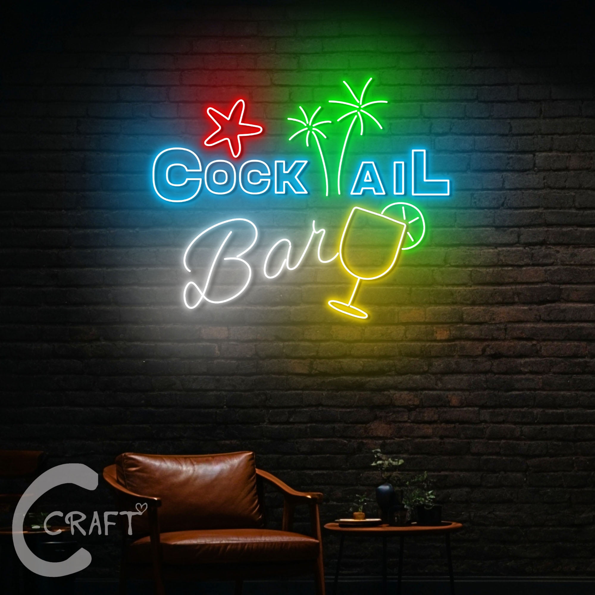 C-CRAFT Tropical Cocktail Neon Led Light Up 35 inch for Cocktail Home ...